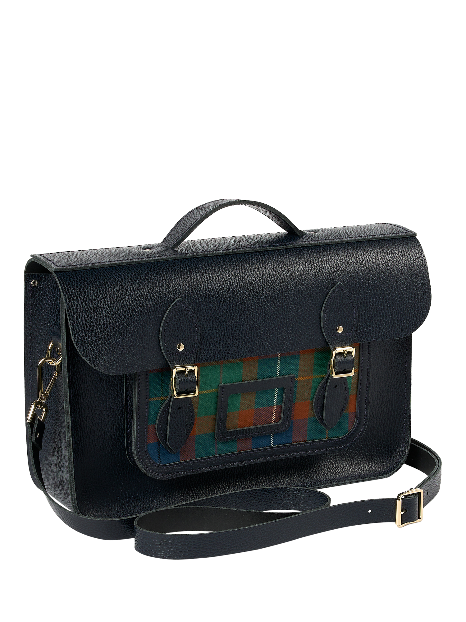 Cambridge Satchel Leather Batchel Bag, Tartan/Navy