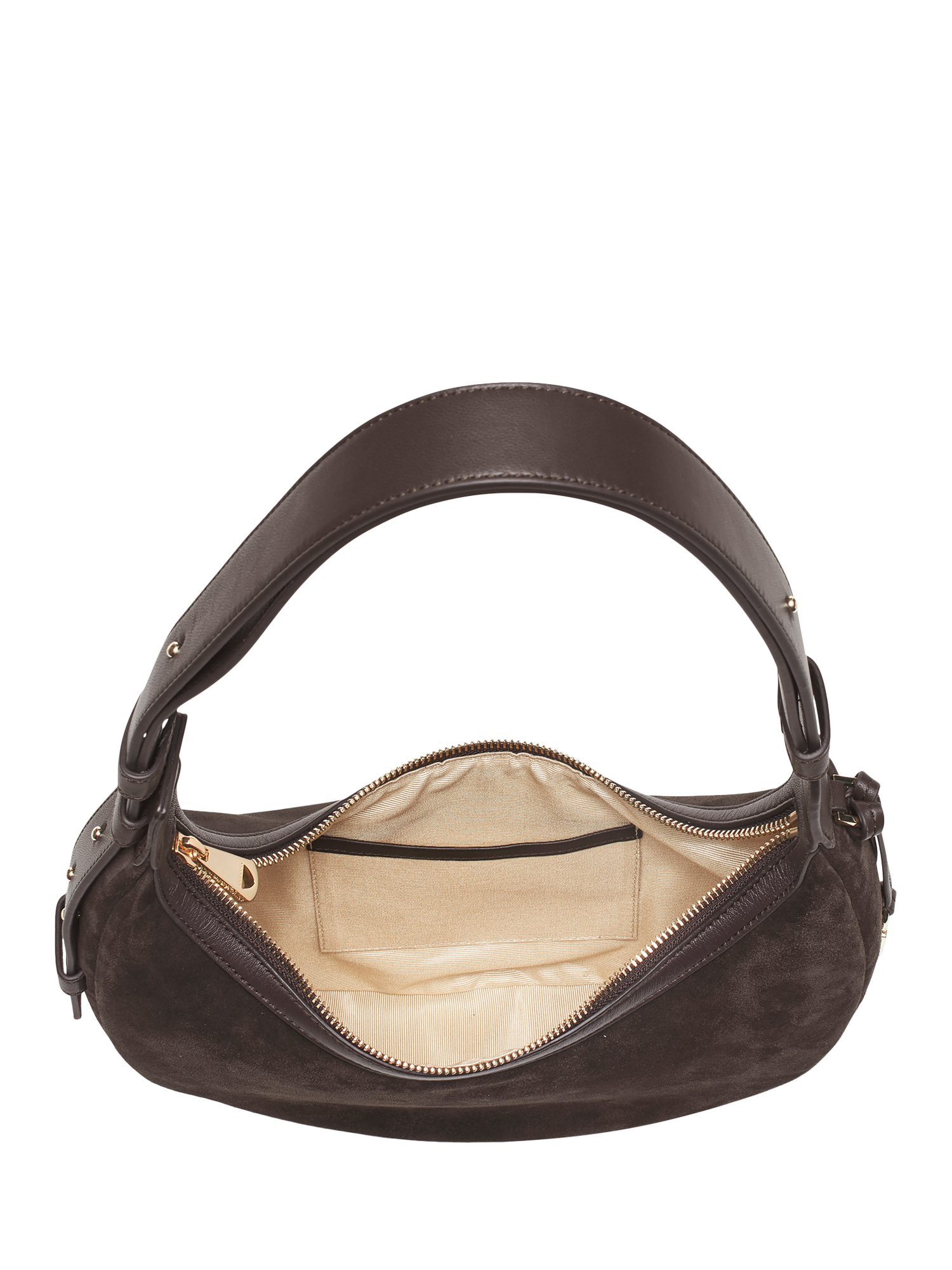 Aspinal of London Hudson Crescent Suede Shoulder Bag, Chocolate