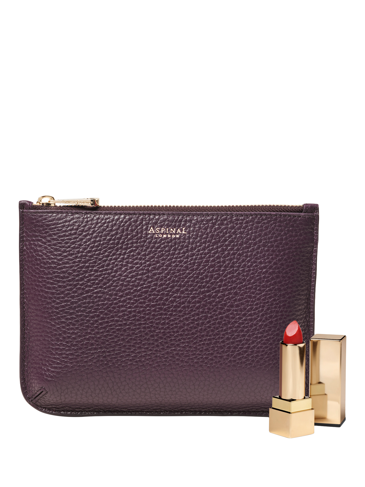 Aspinal of London Medium Ella Pebble Grain Leather Pouch, Fig