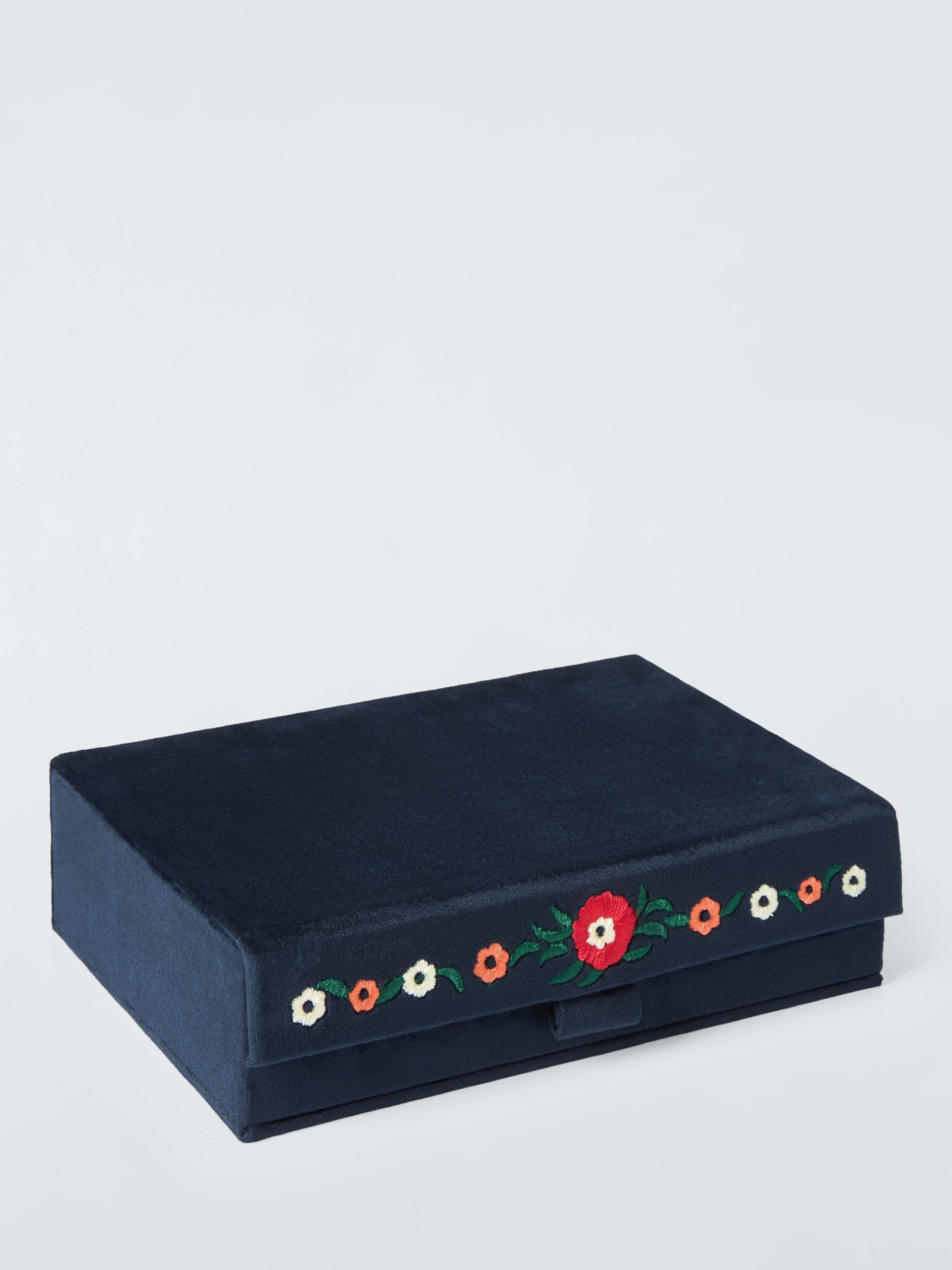 John Lewis Archive Embroidered Floral Jewellery Box, Navy