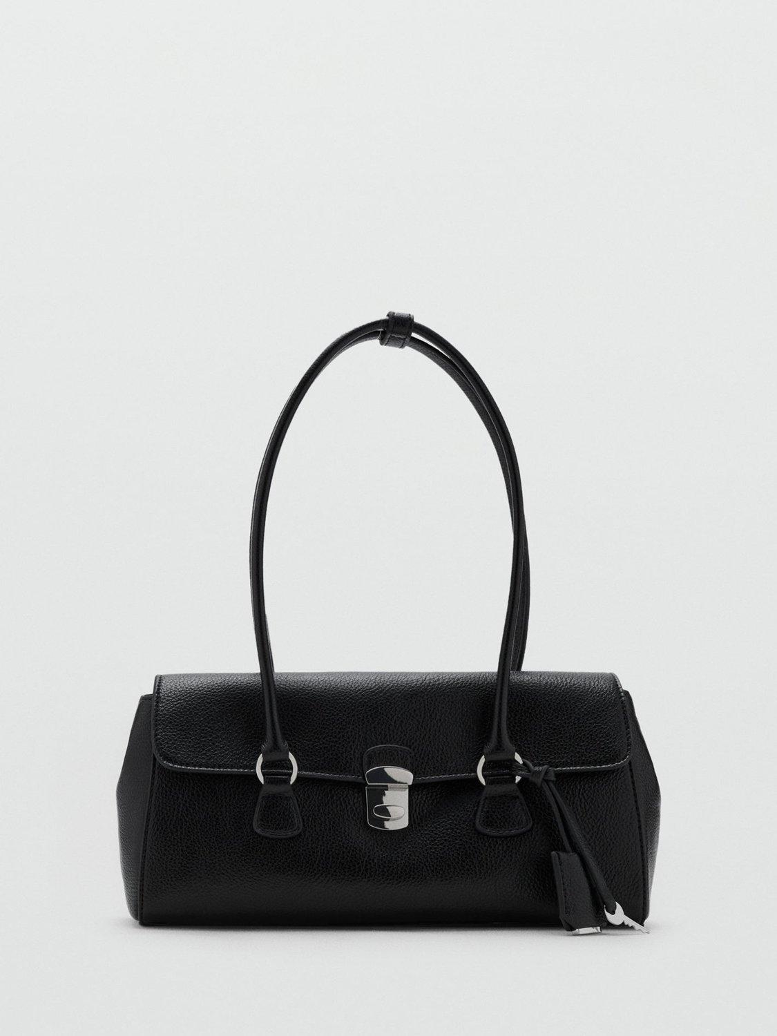 Mango Siena Faux Leather Bowling Bag, Black