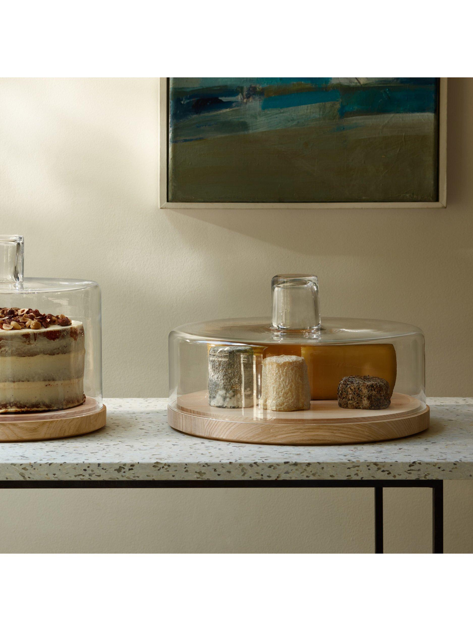 LSA International Lotta Cheese/Pastries Glass Dome & Ash Wood Board, 32cm