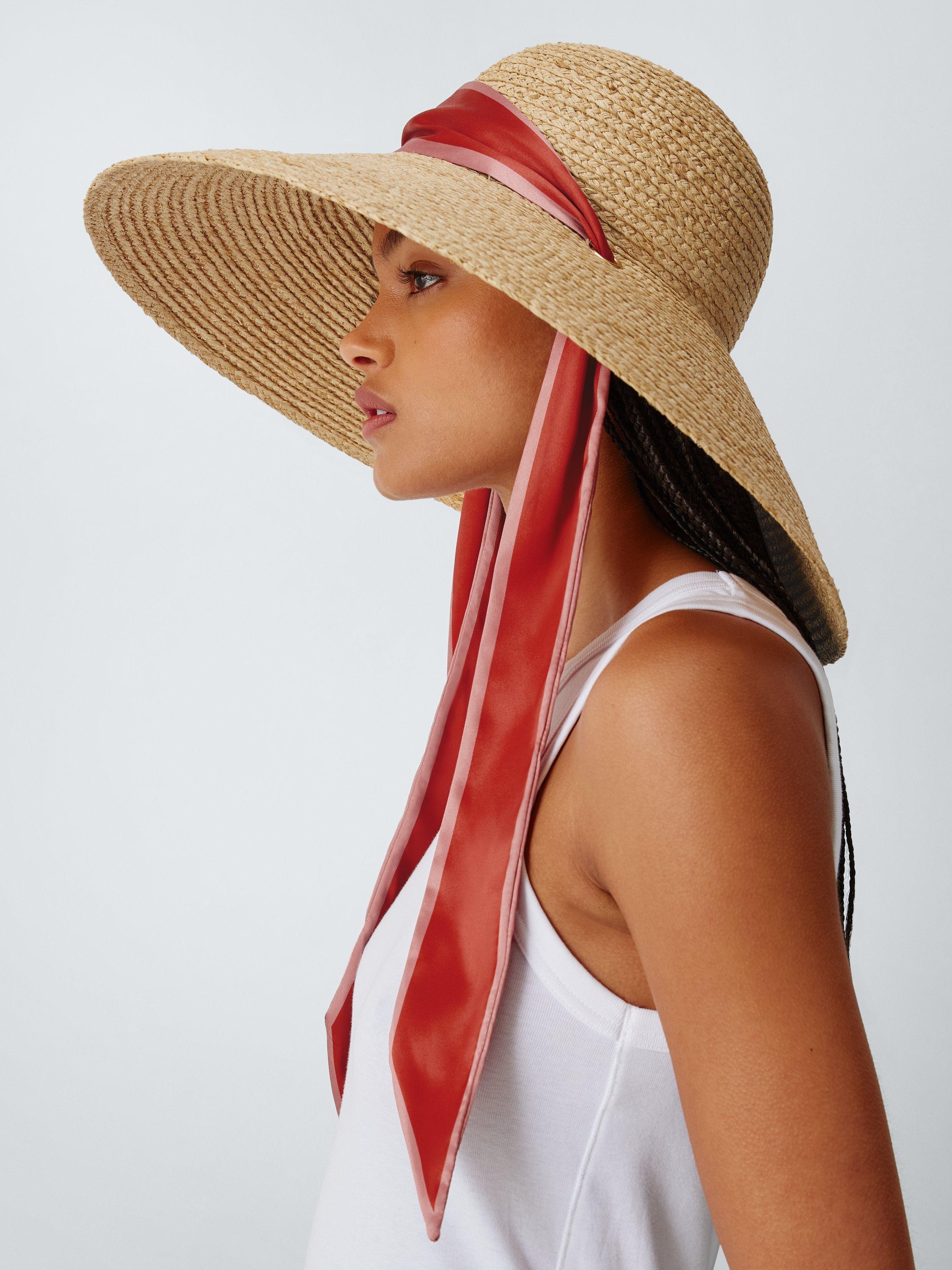 John Lewis Wide Brim Self-Tie Scarf Sun Hat, Natural