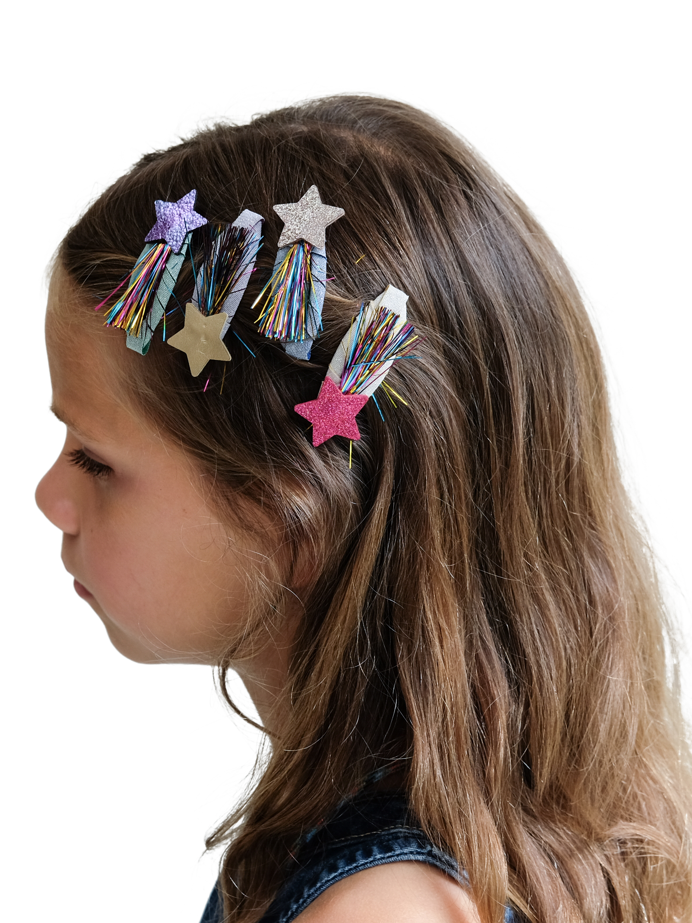 Mimi & Lula Kids' Tinsel Star Mini Clic-Clac Clips, Pack of 4, Multi