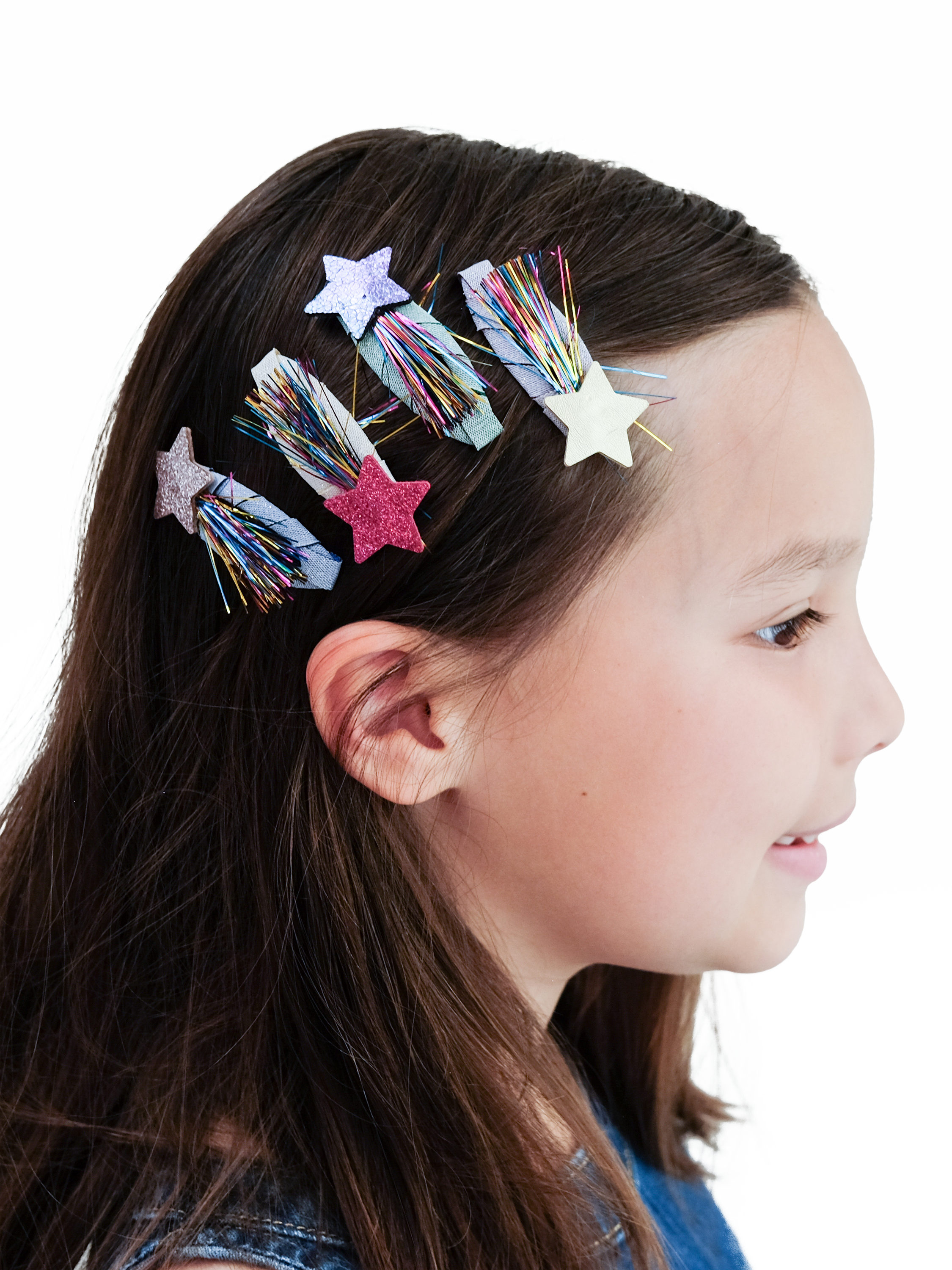 Mimi & Lula Kids' Tinsel Star Mini Clic-Clac Clips, Pack of 4, Multi