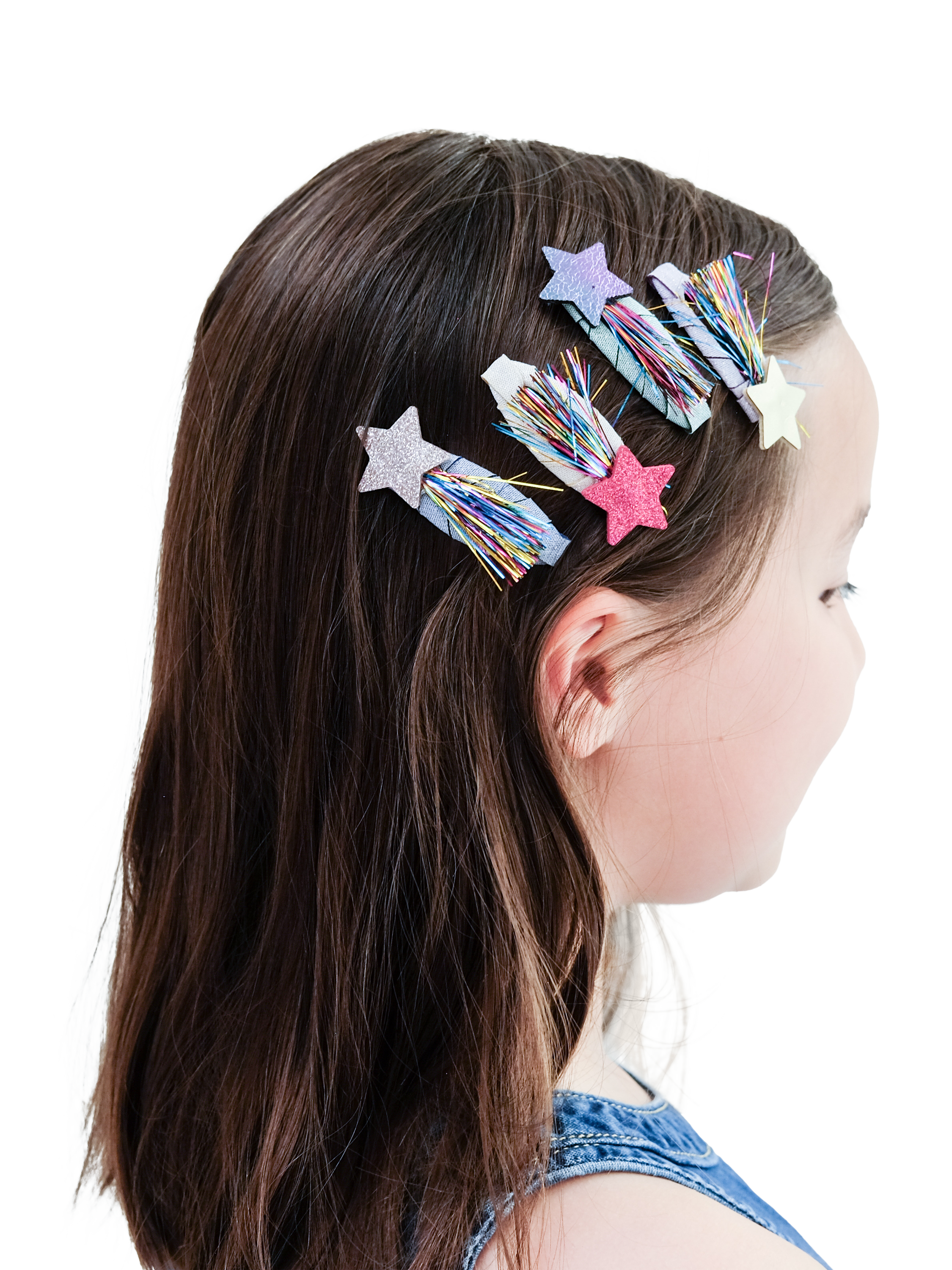 Mimi & Lula Kids' Tinsel Star Mini Clic-Clac Clips, Pack of 4, Multi