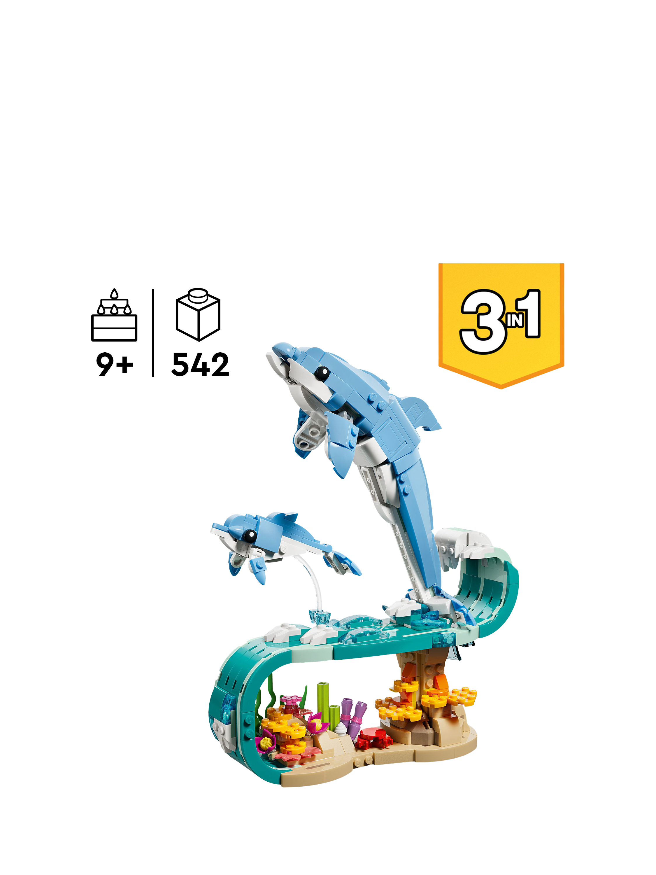 LEGO Creator 31385 Sea Animals: Beautiful Dolphins 3-in-1 Building Toy
