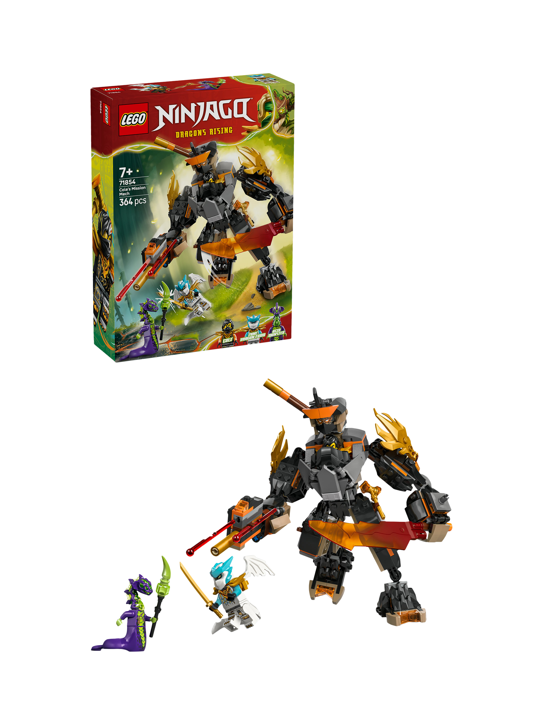 LEGO Ninjago 71854 Cole's Mission Mech & Dragon Zane Ninja Toy
