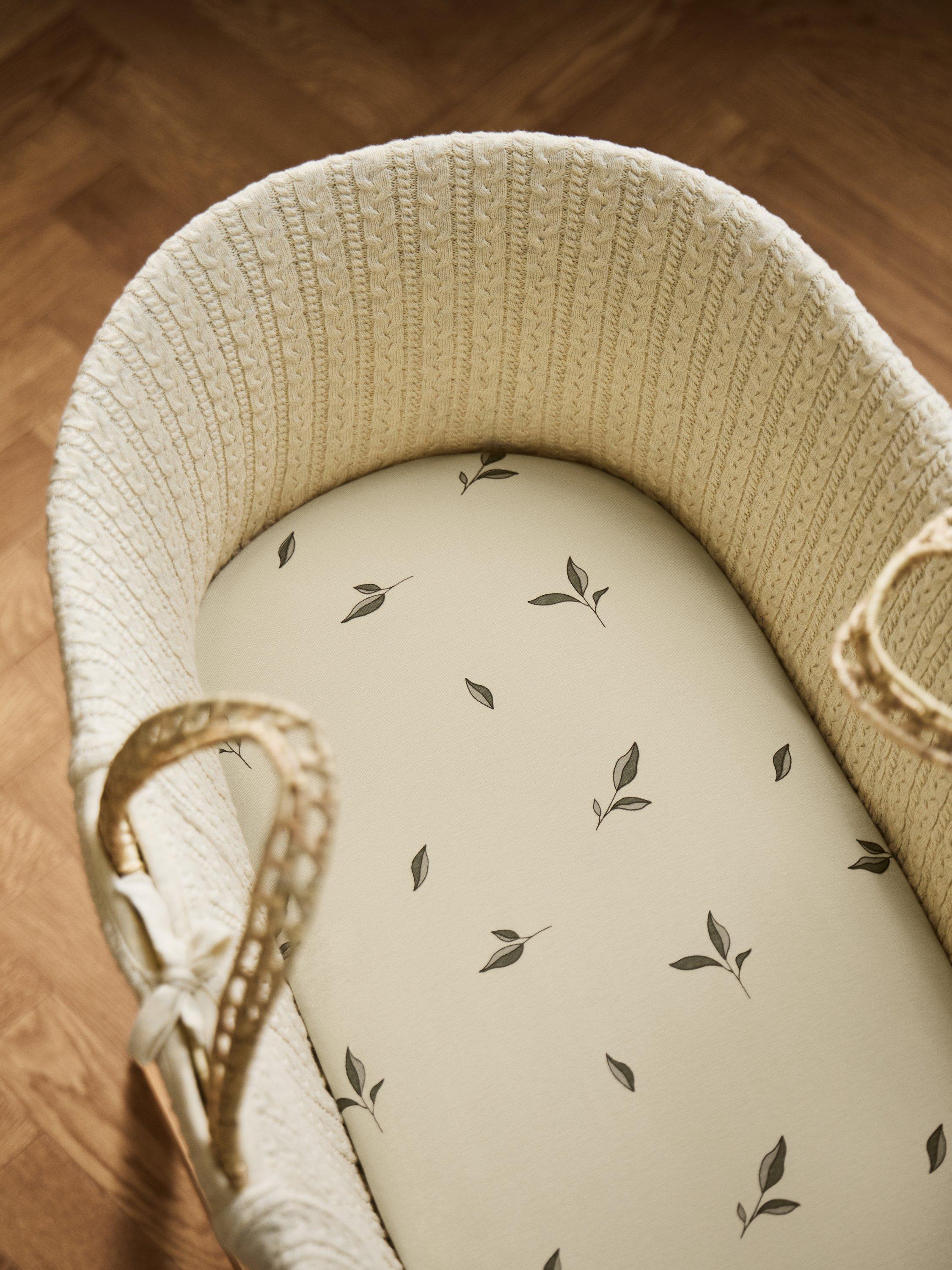The Little Green Sheep Moses Basket Fitted Sheet, Pack of 2, Leaves
