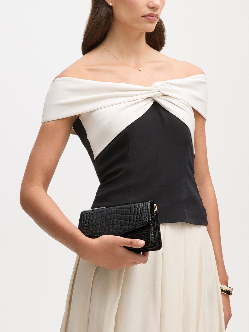 Aspinal of London Eliza Croc Leather Clutch Bag, Black