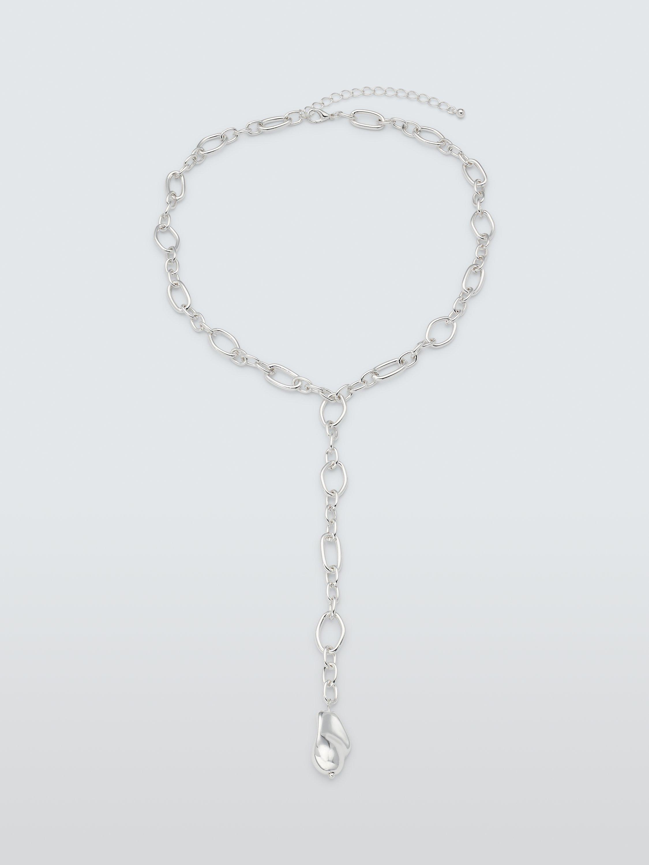 John Lewis Link Chain Y-Profile Necklace with Organic Drop, Silver