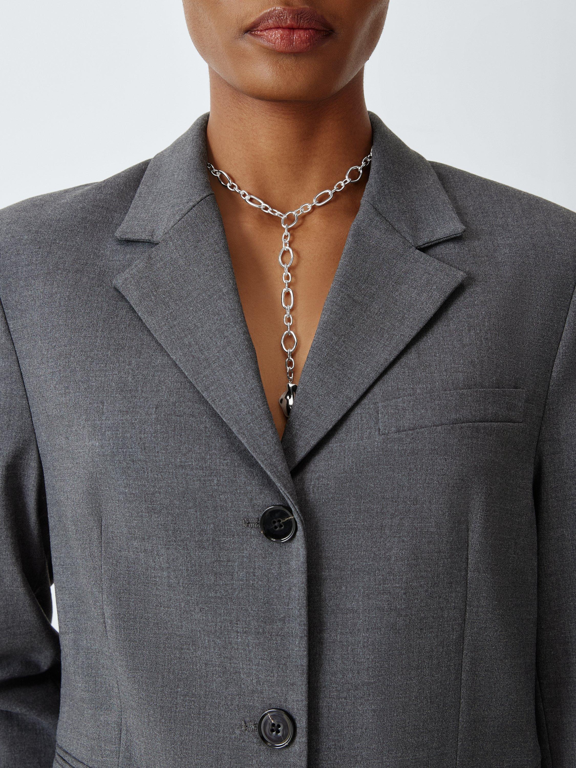 John Lewis Link Chain Y-Profile Necklace with Organic Drop, Silver