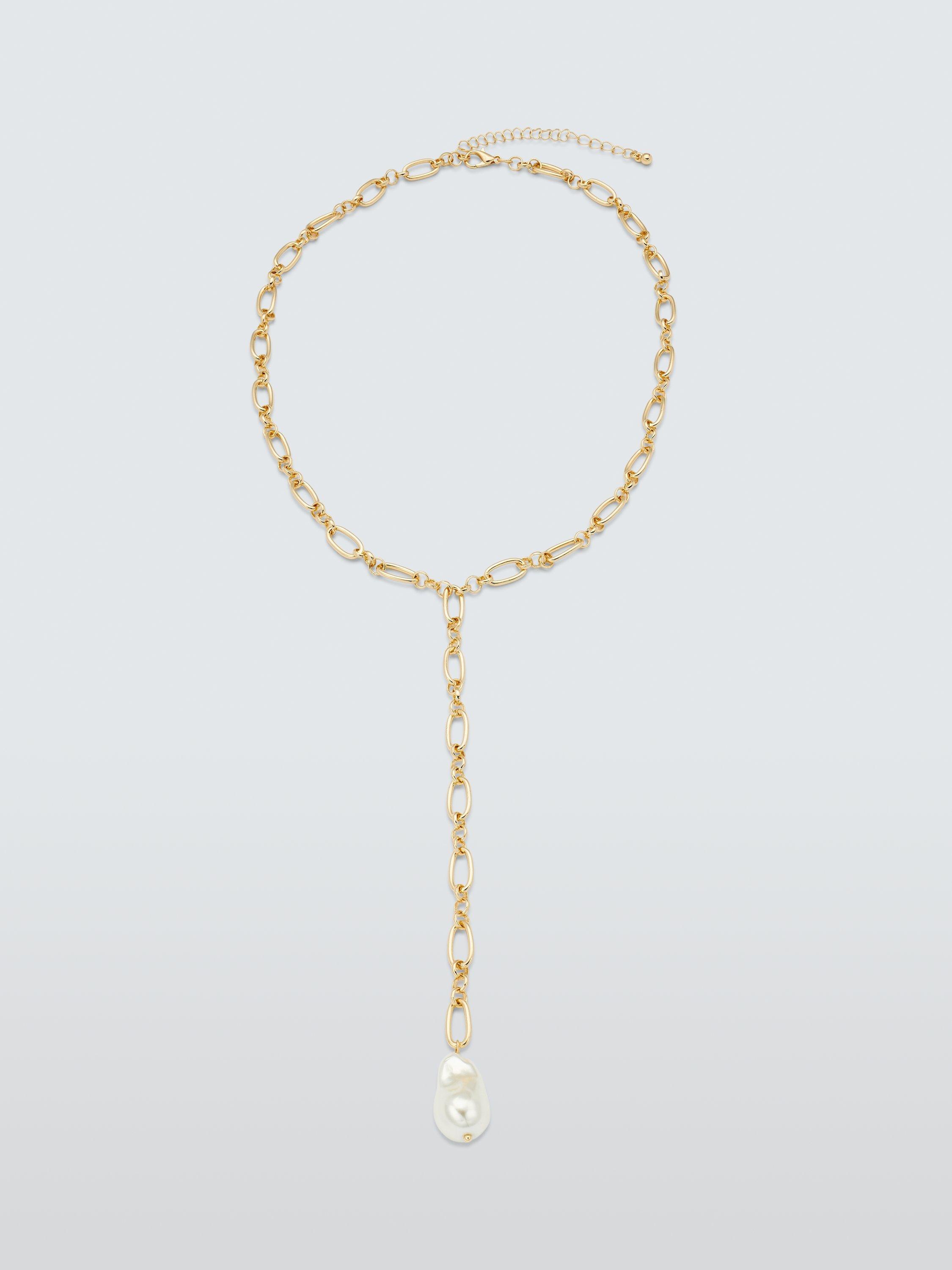 John Lewis Link Chain Y-Profile Necklace with Pearl Drop, Gold