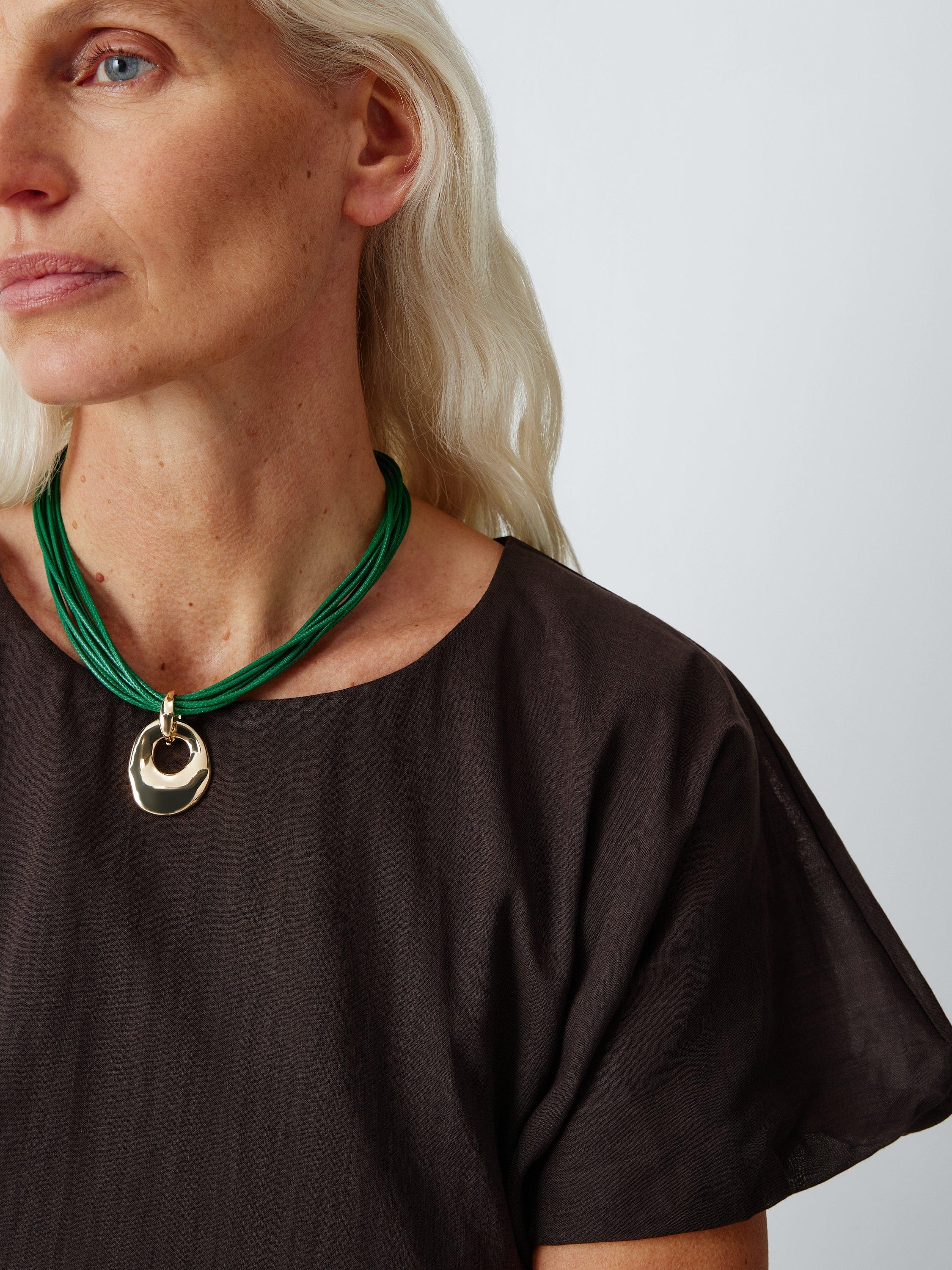 John Lewis Multi Cord and Open Drop Pendant Necklace, Green/Gold