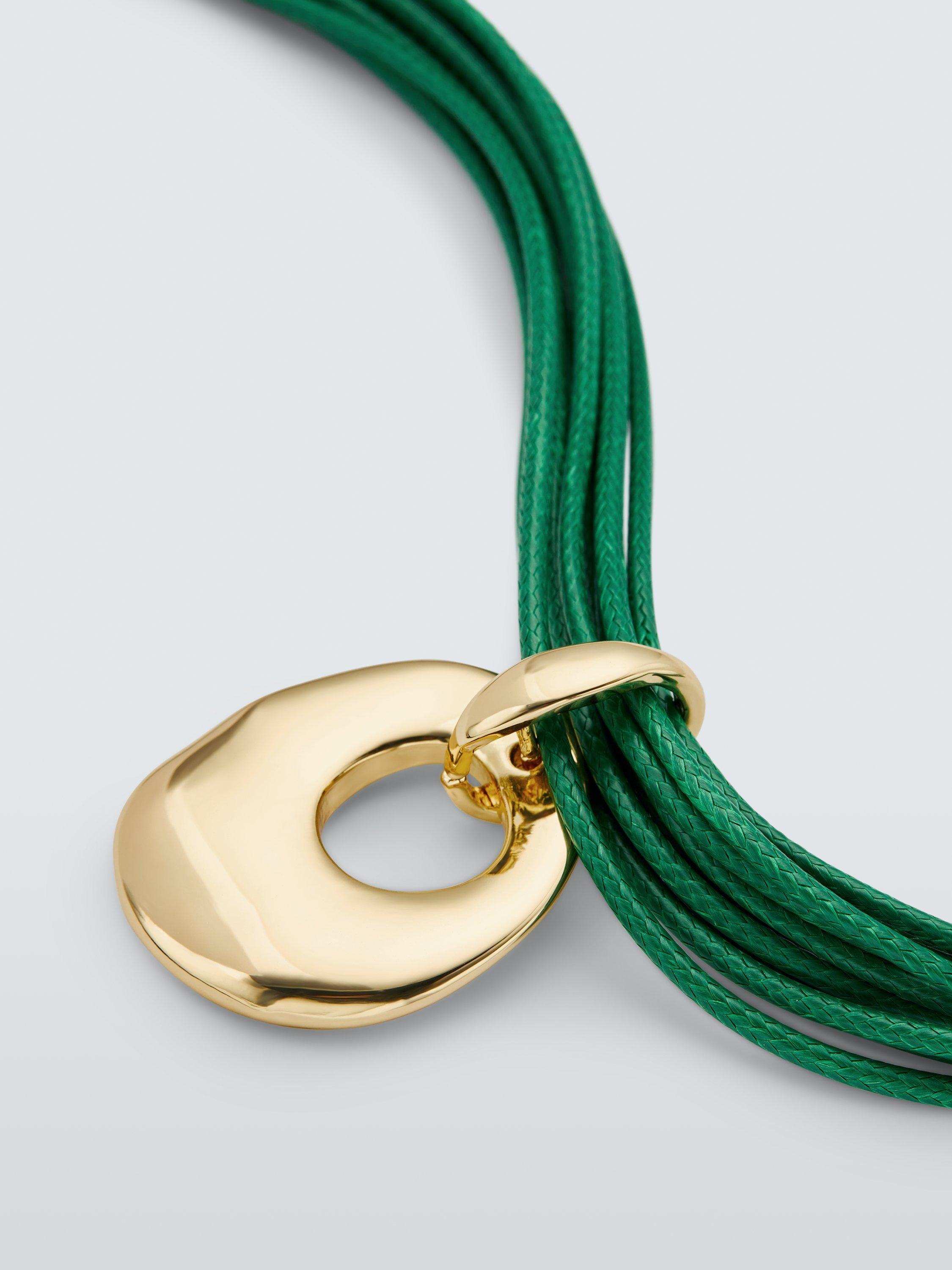 John Lewis Multi Cord and Open Drop Pendant Necklace, Green/Gold