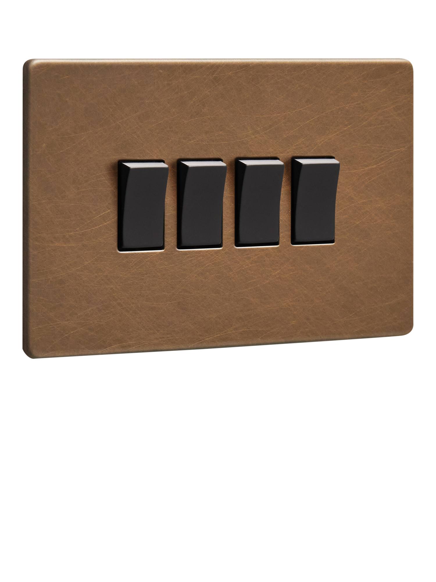 Dowsing & Reynolds Antique Brass Quadruple Rocker Switch, Black Switches