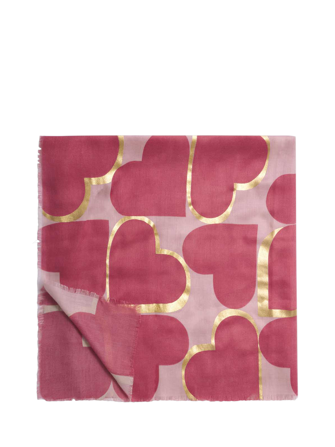 Katie Loxton Foil Heart Print Scarf, Raspberry / Gold