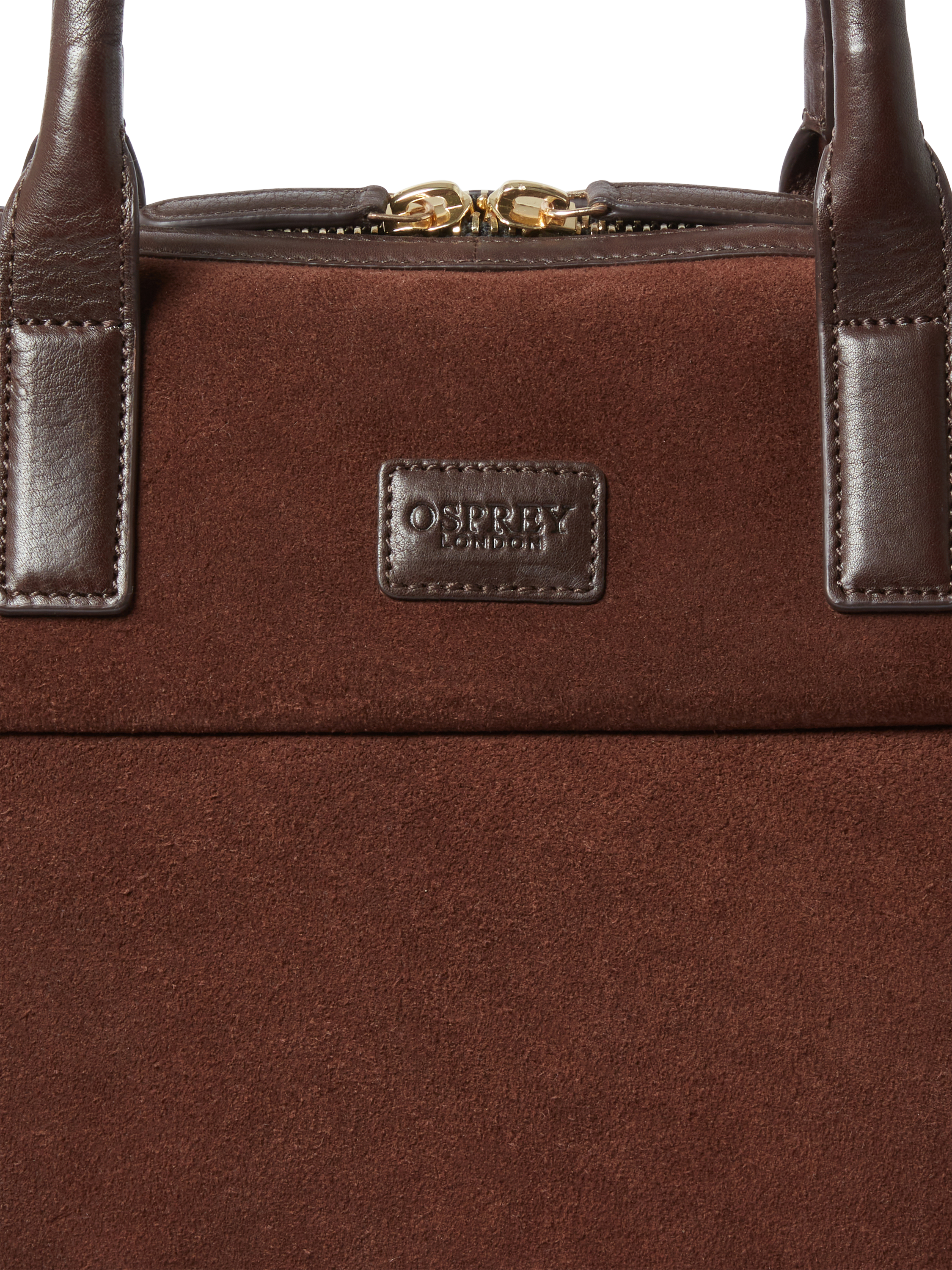 OSPREY LONDON Mocha Suede Laptop Bag, Bitter Chocolate