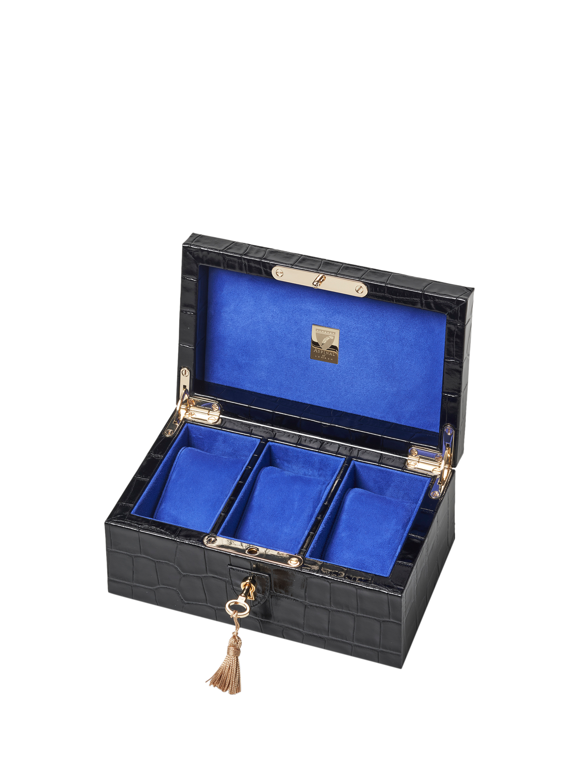 Aspinal of London Three Piece Leather Watch Box, Black
