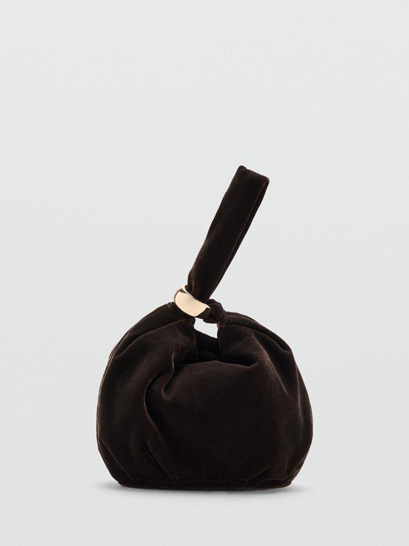 Mango Valeria Velvet Evening Grab Bag, Dark Brown
