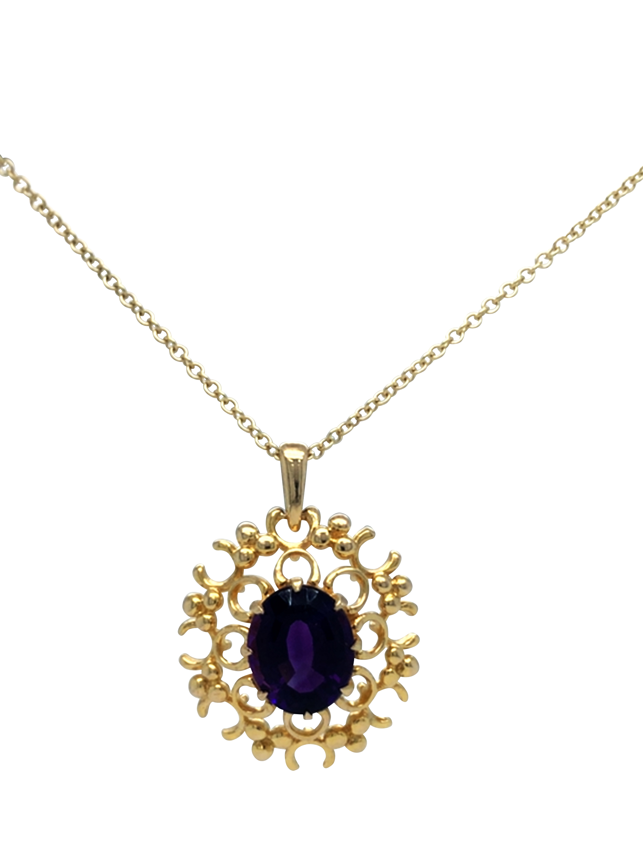 Pre-loved 9ct Yellow Gold Single Stone Amethyst Abstract Pendant, Dated ...