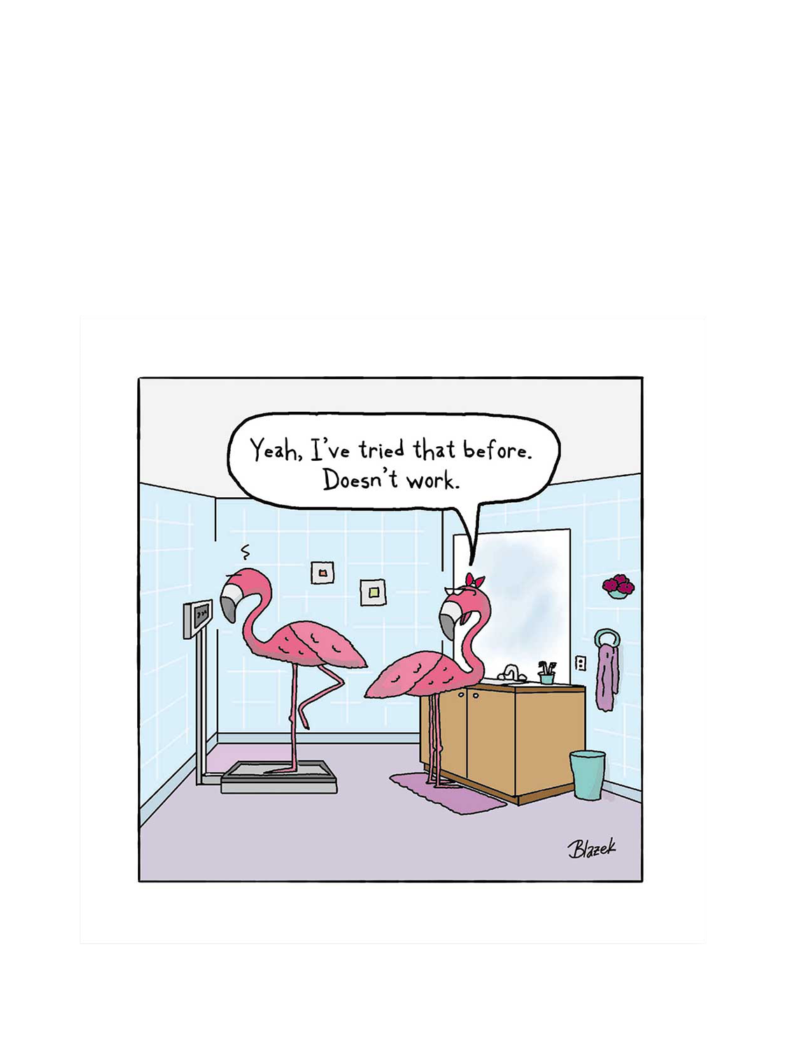 Woodmansterne Flamingo On Weighing Scales Blank Greeting Card