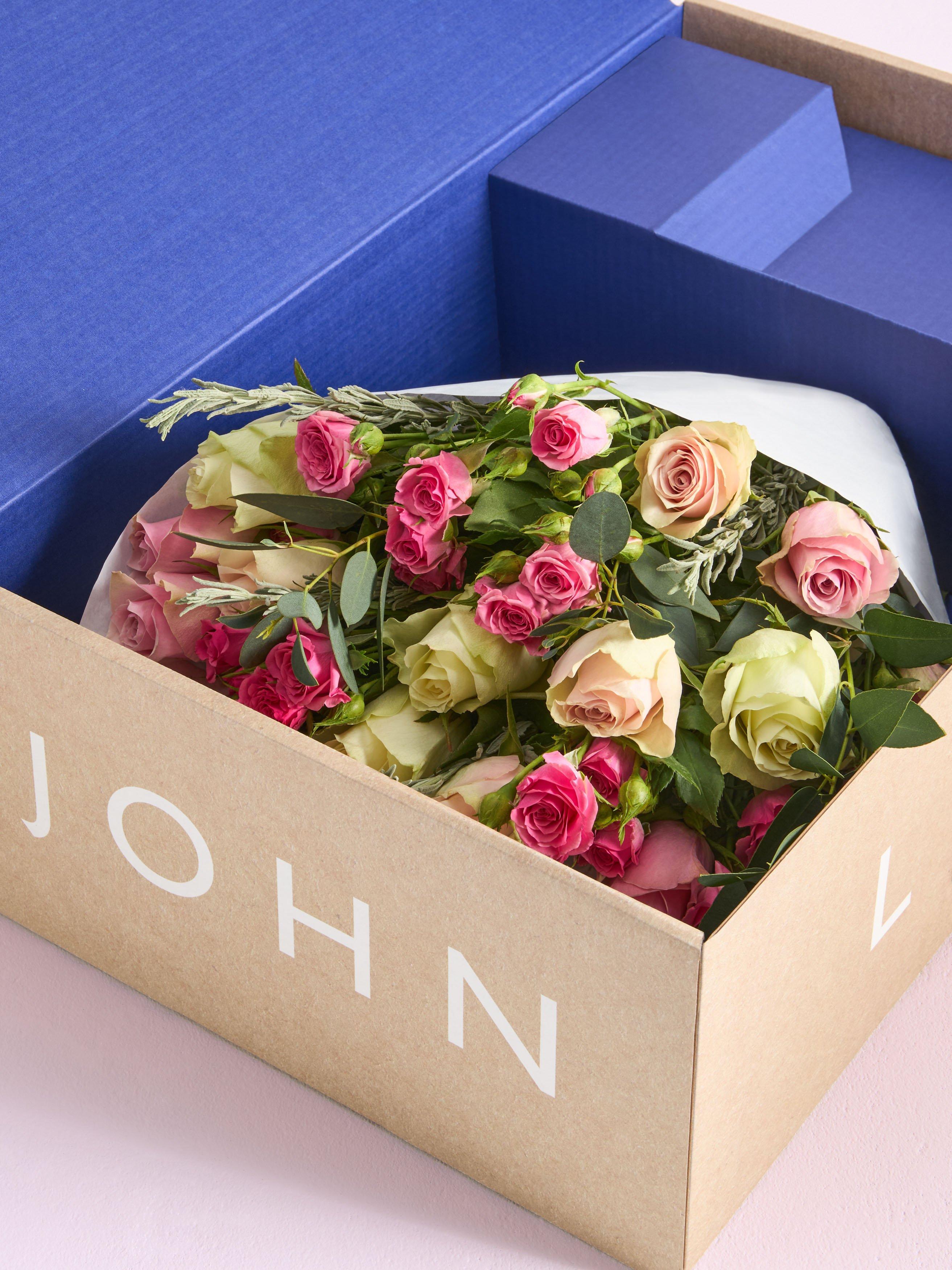 John Lewis Mother's Day Pastel Roses Mixed Hand Tied Bouquet, Prosecco ...