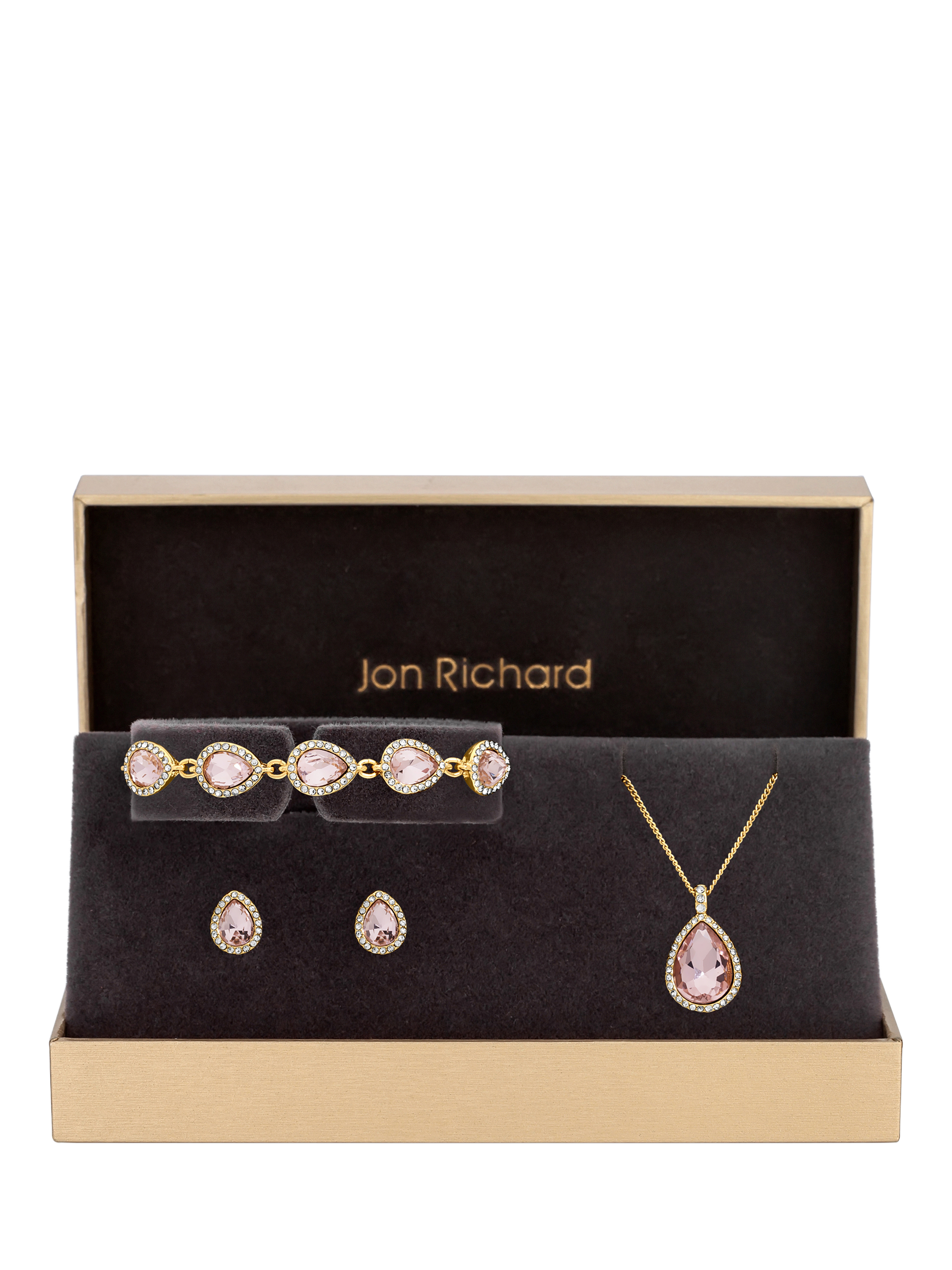 Jon Richard Pink Pear Drop Trio Jewellery Set, Gold