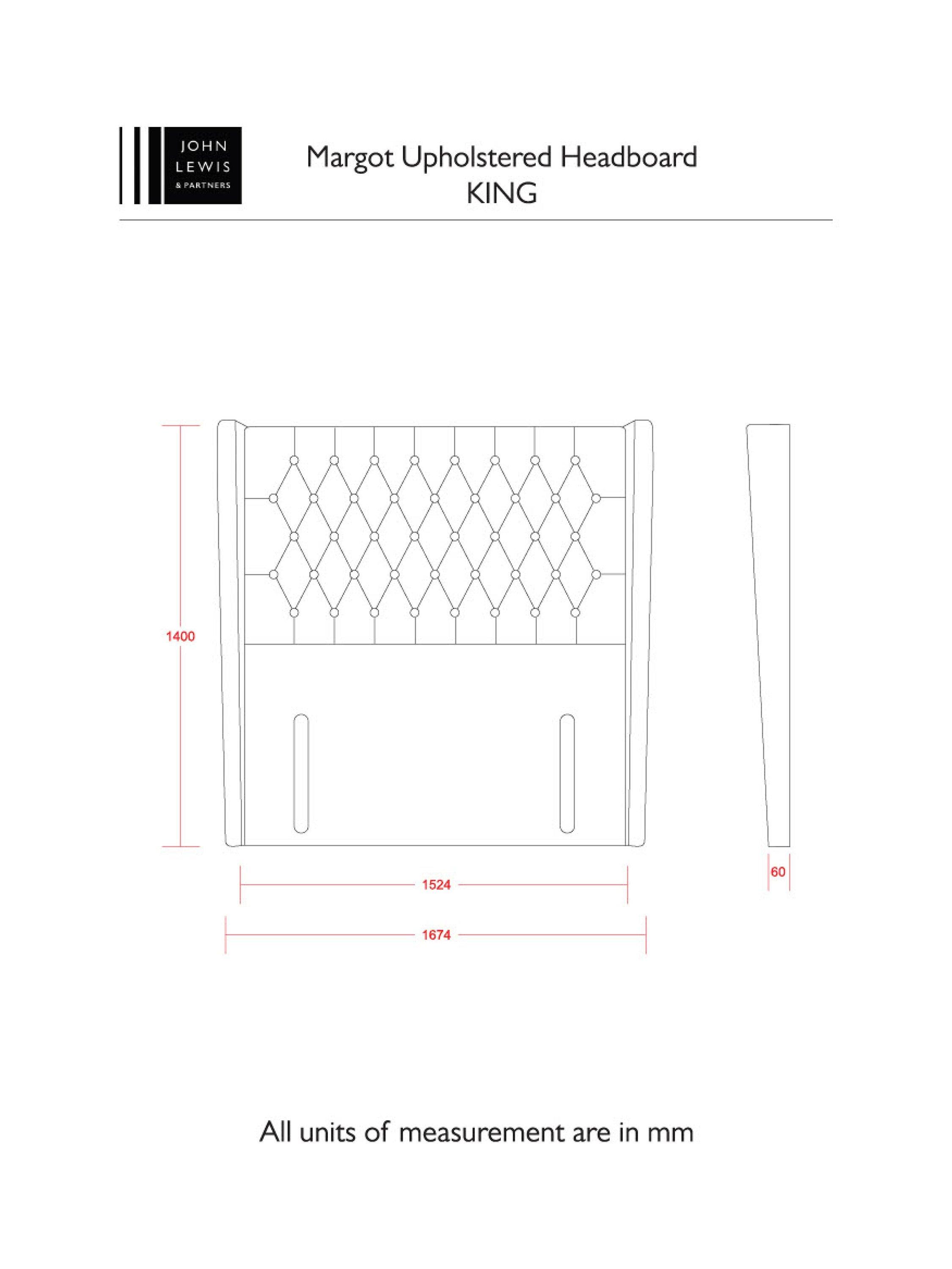 John Lewis Margot Winged Full Depth Upholstered Headboard, King Size ...