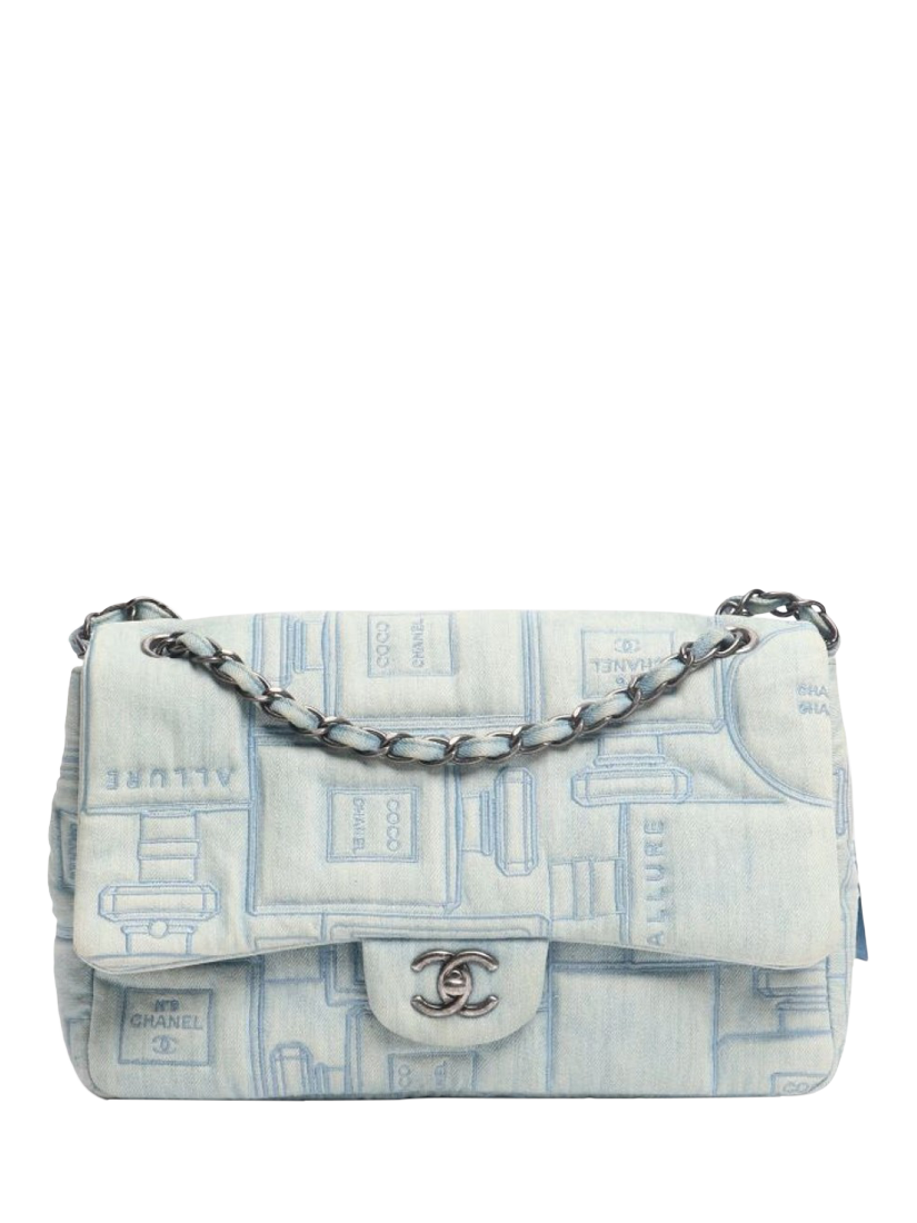 Pre-loved CHANEL 2016 Jumbo Denim Perfume Classic Single Flap Bag, Blue