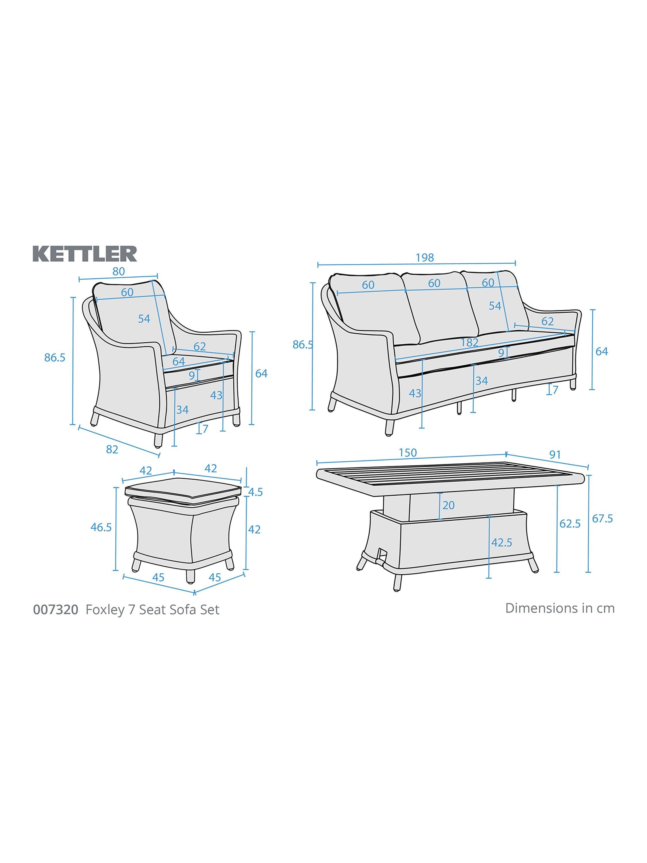 KETTLER Foxley Woven 7-Seater Casual Garden Dining Sofa Set with Height ...