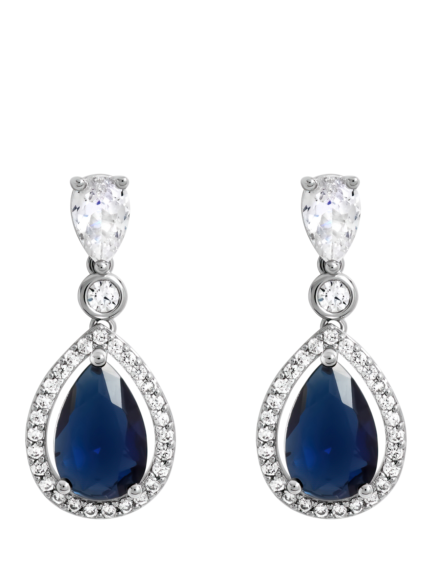 Jon Richard Cubic Zirconia Sapphire Pear Drop Earrings, Silver
