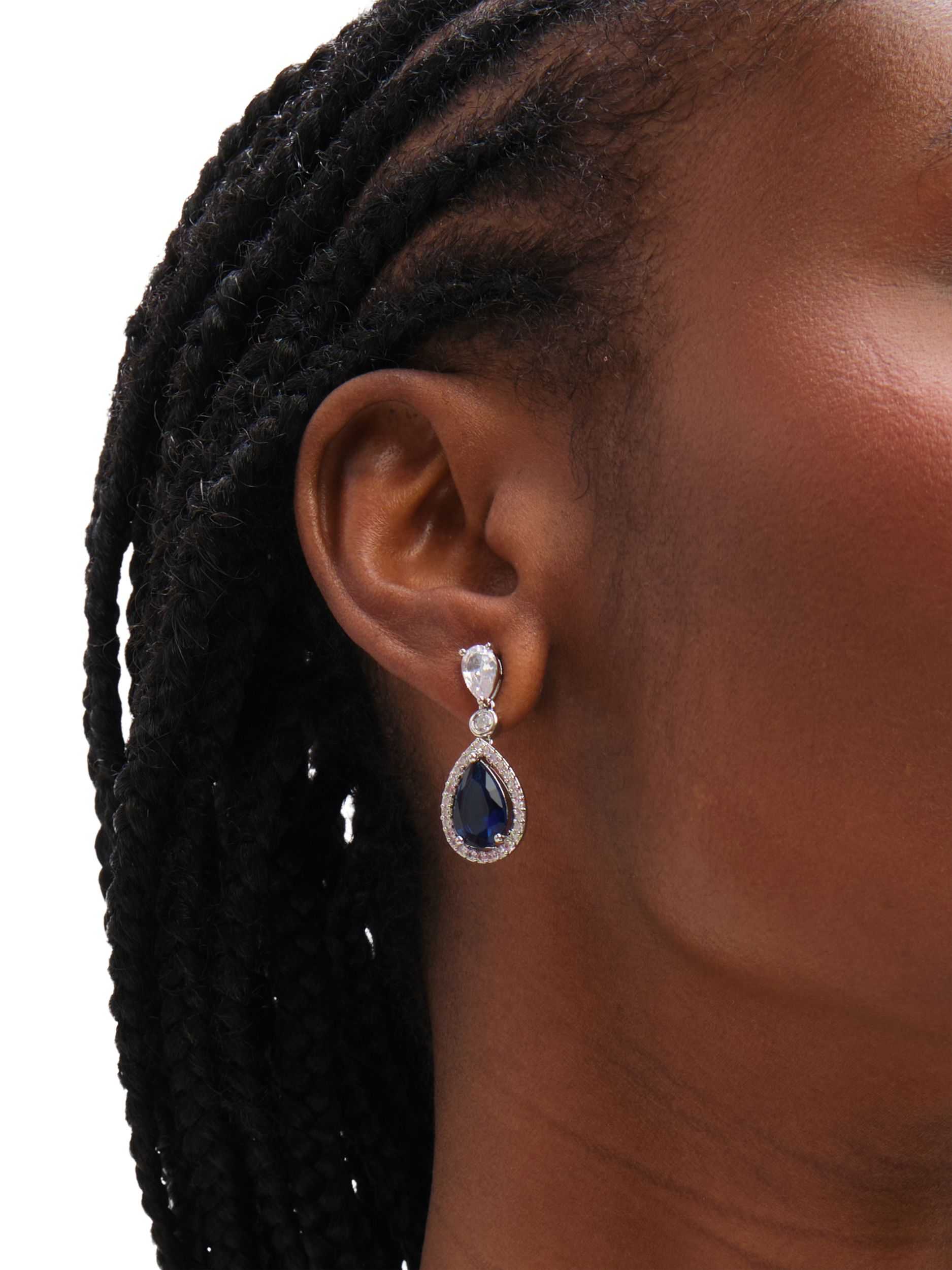 Jon Richard Cubic Zirconia Sapphire Pear Drop Earrings, Silver