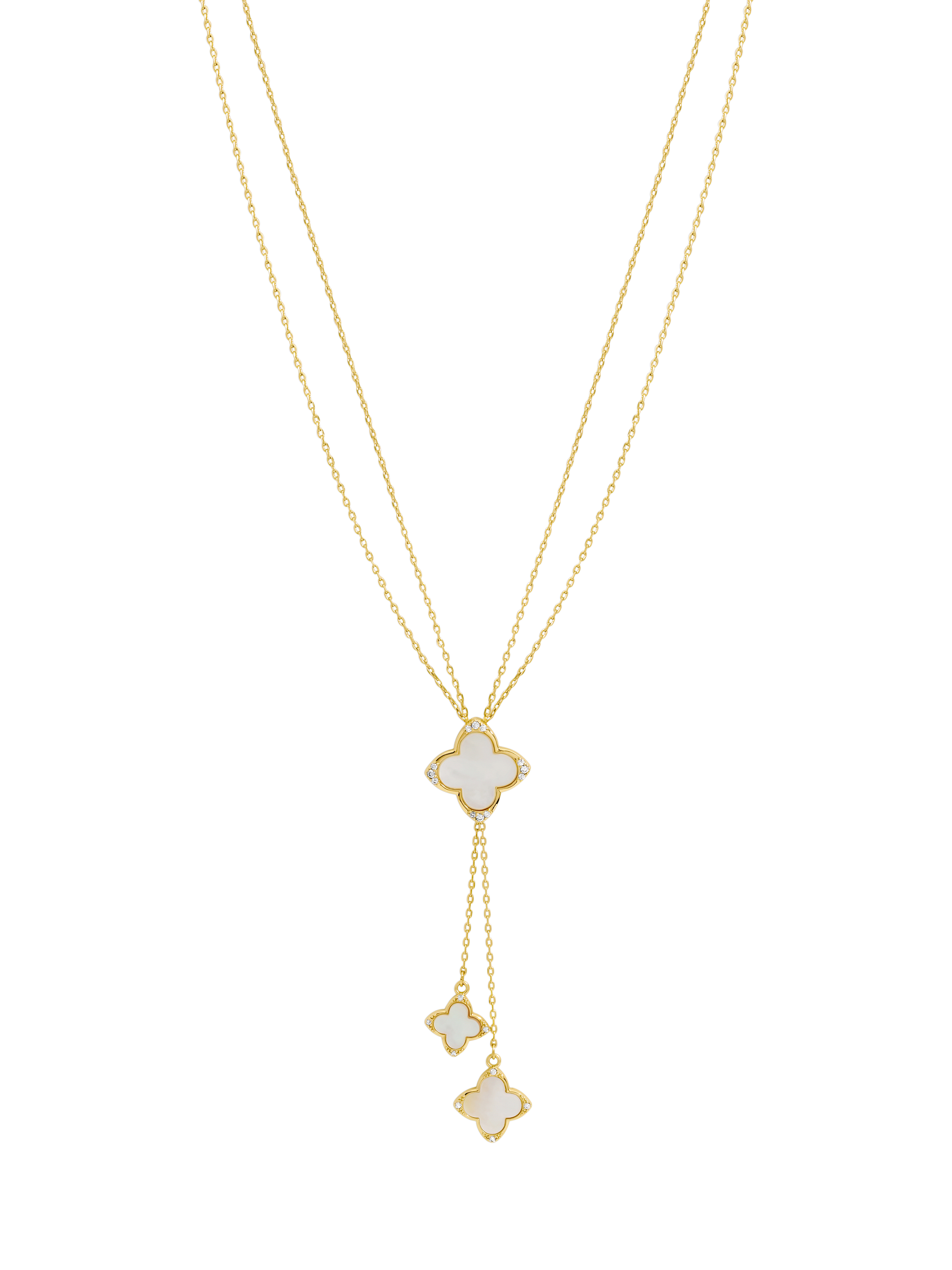 Jon Richard Mother-of-Pearl and Crystal Clover Y Necklace, Gold