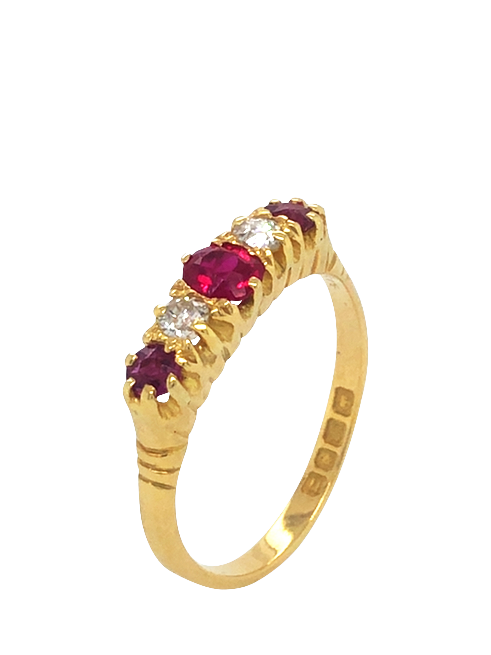 Pre-loved 18ct Yellow Gold Diamond and Ruby Claw Set Ring, Dated London ...