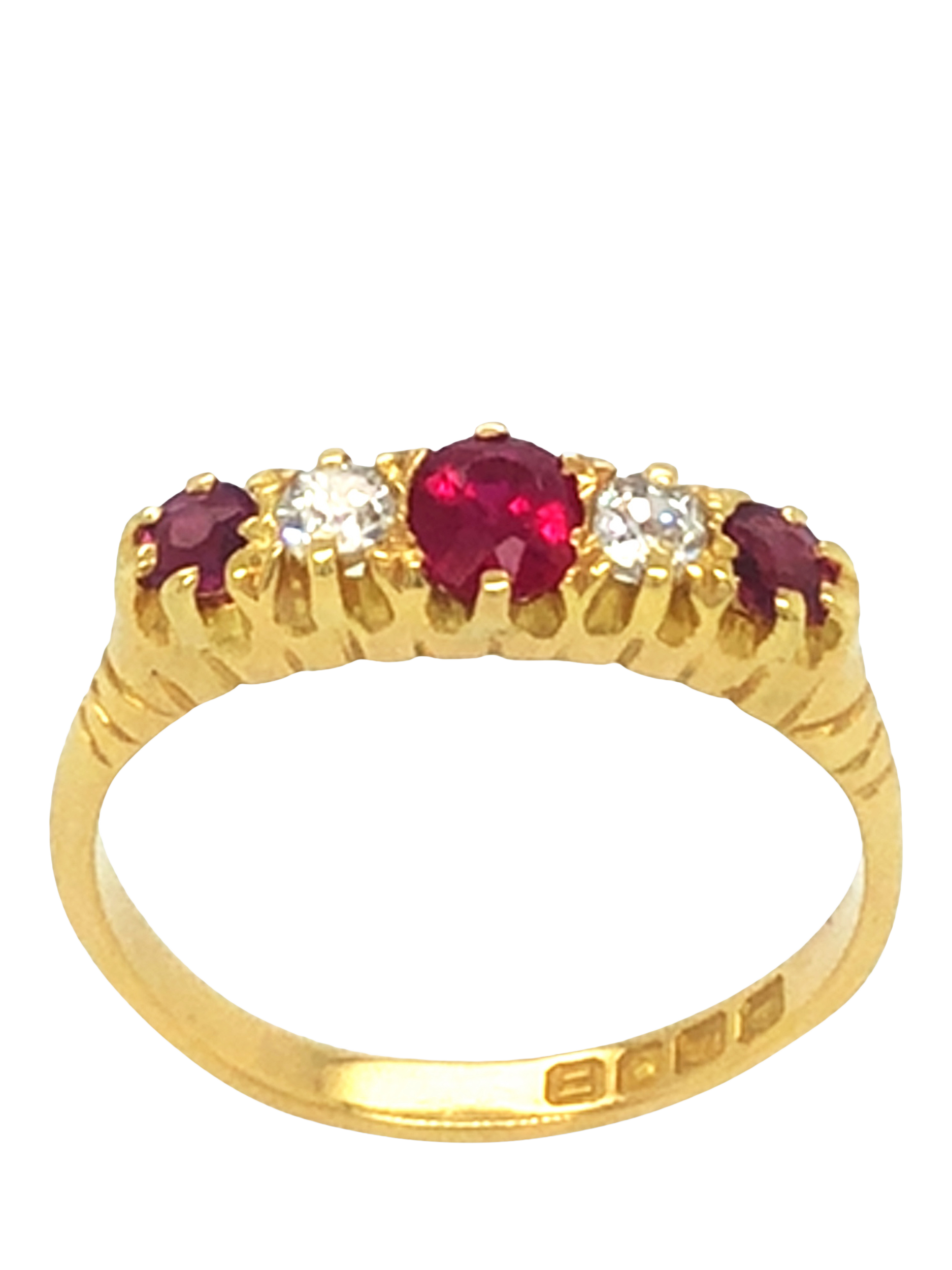 Pre-loved 18ct Yellow Gold Diamond and Ruby Claw Set Ring, Dated London ...