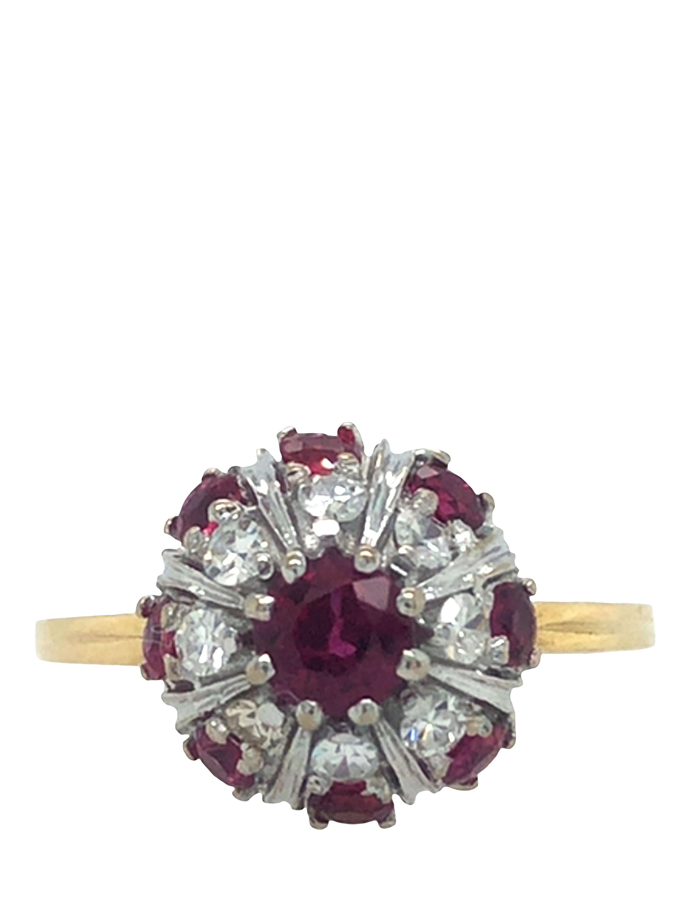 Pre-loved 18ct Yellow and White Gold Diamond and Ruby Cluster Ring ...