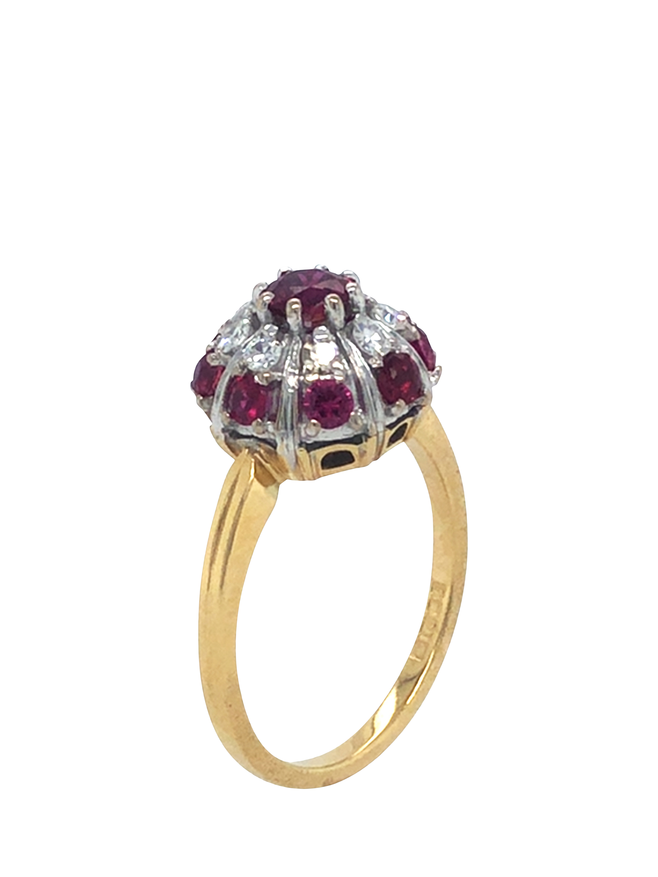 Pre-loved 18ct Yellow and White Gold Diamond and Ruby Cluster Ring ...