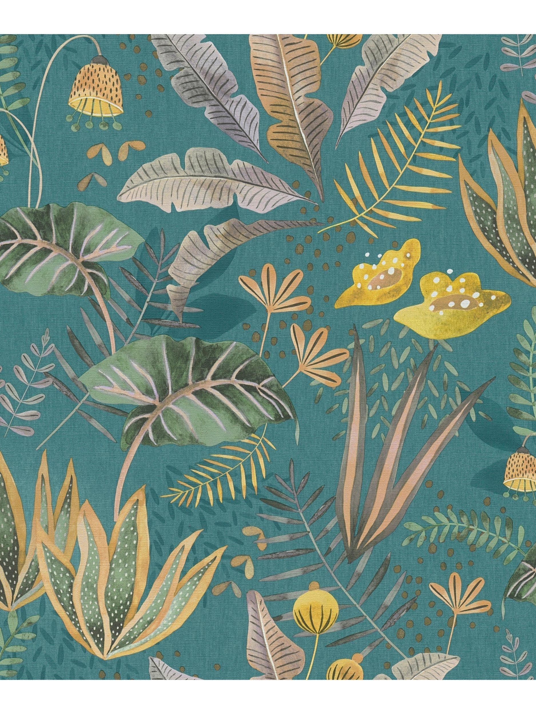 Galerie Textured Fern Leaves Vinyl Wallpaper, FL61123, Blue
