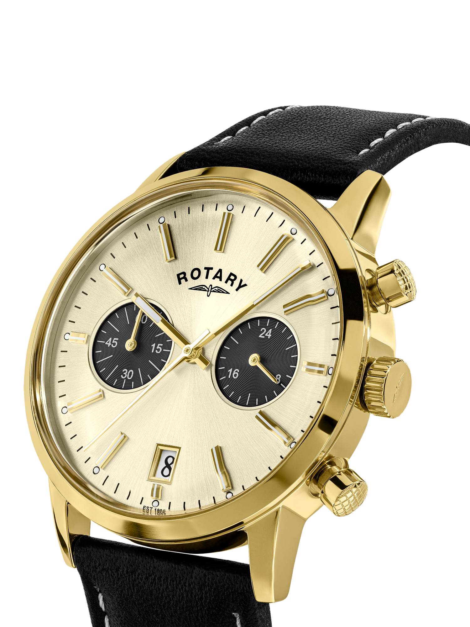 Rotary RGS10068/03 Men's 1895 Chronograph Leather Strap Watch, Gold