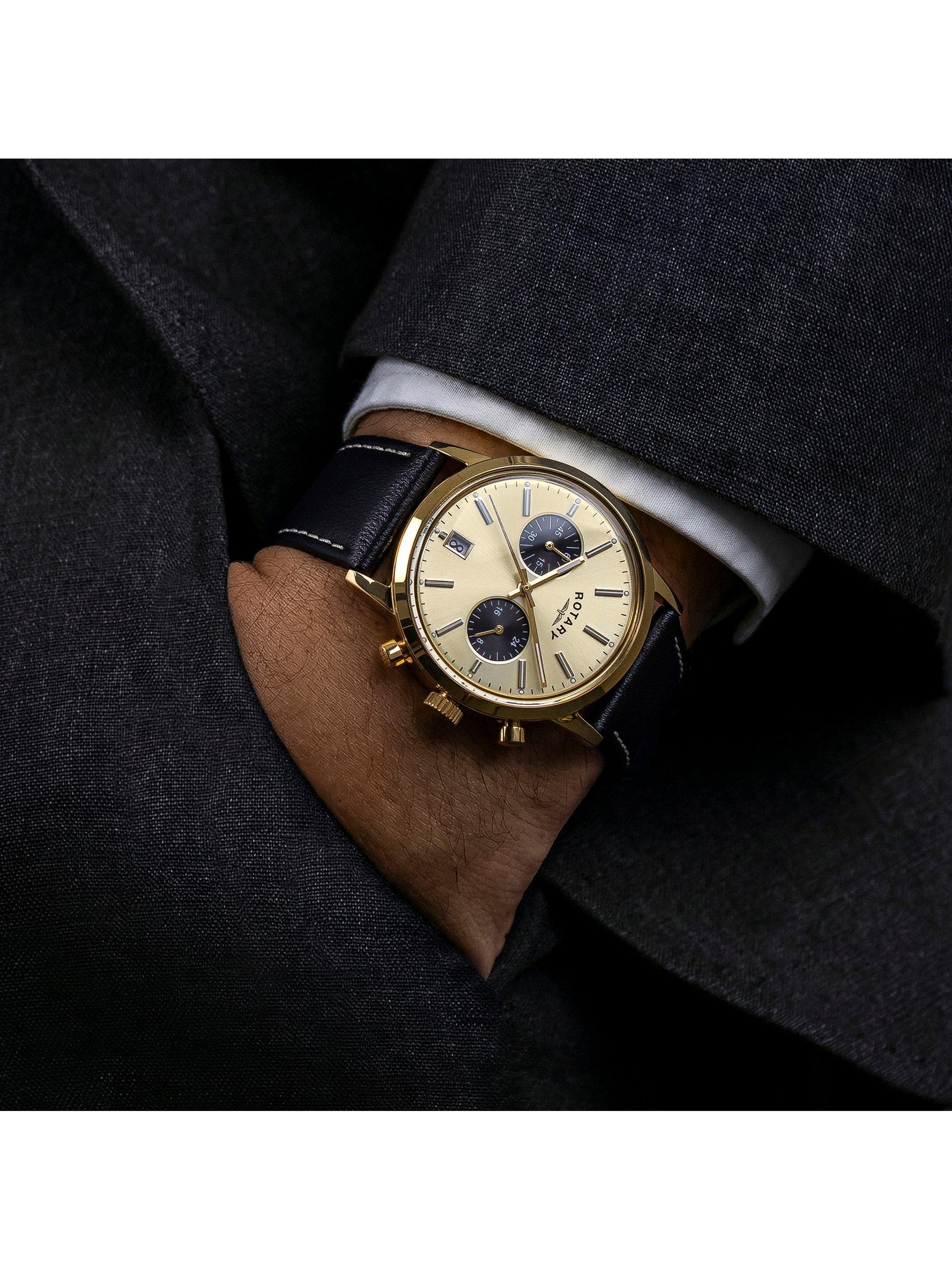 Rotary RGS10068/03 Men's 1895 Chronograph Leather Strap Watch, Gold