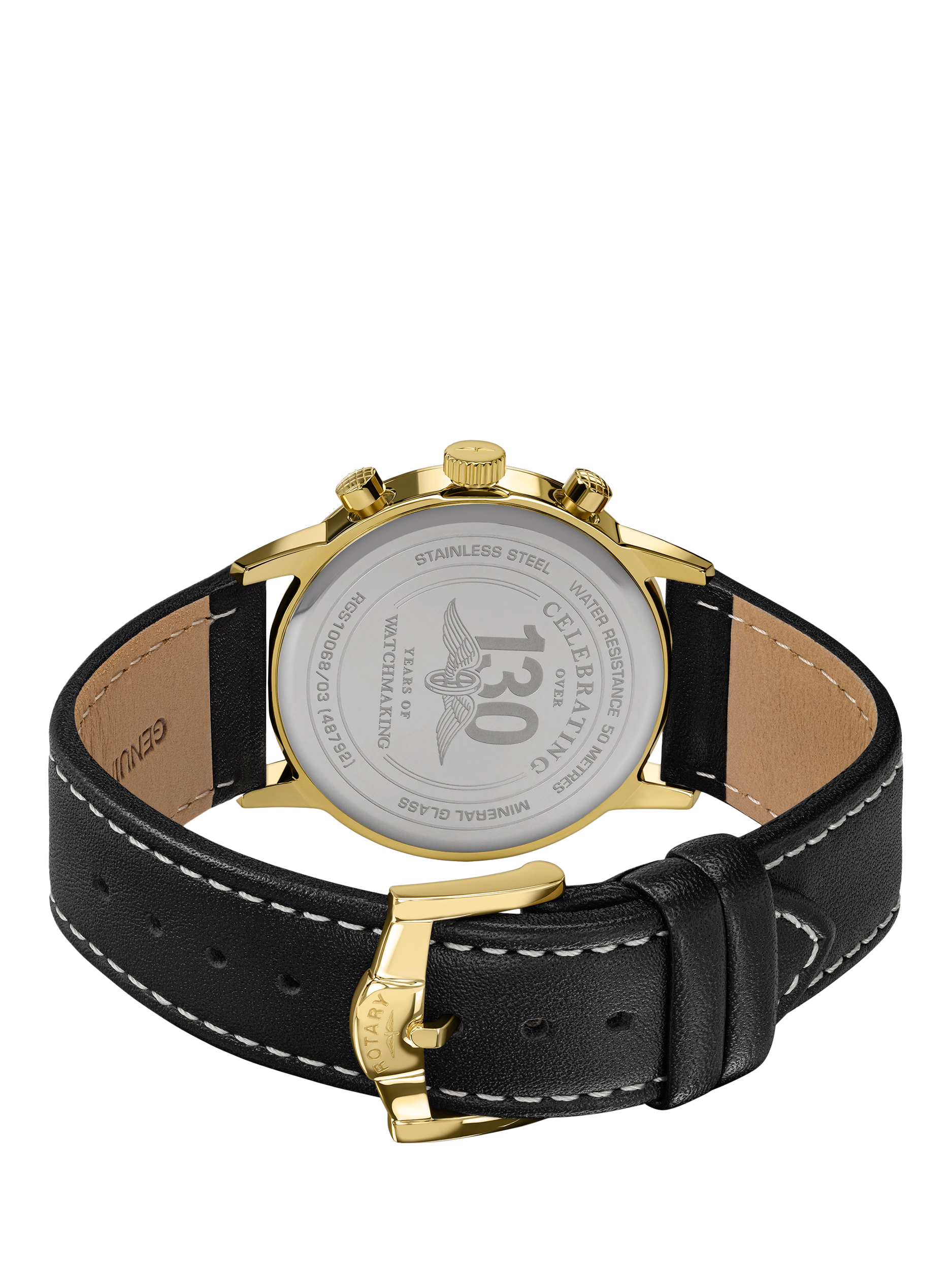 Rotary RGS10068/03 Men's 1895 Chronograph Leather Strap Watch, Gold