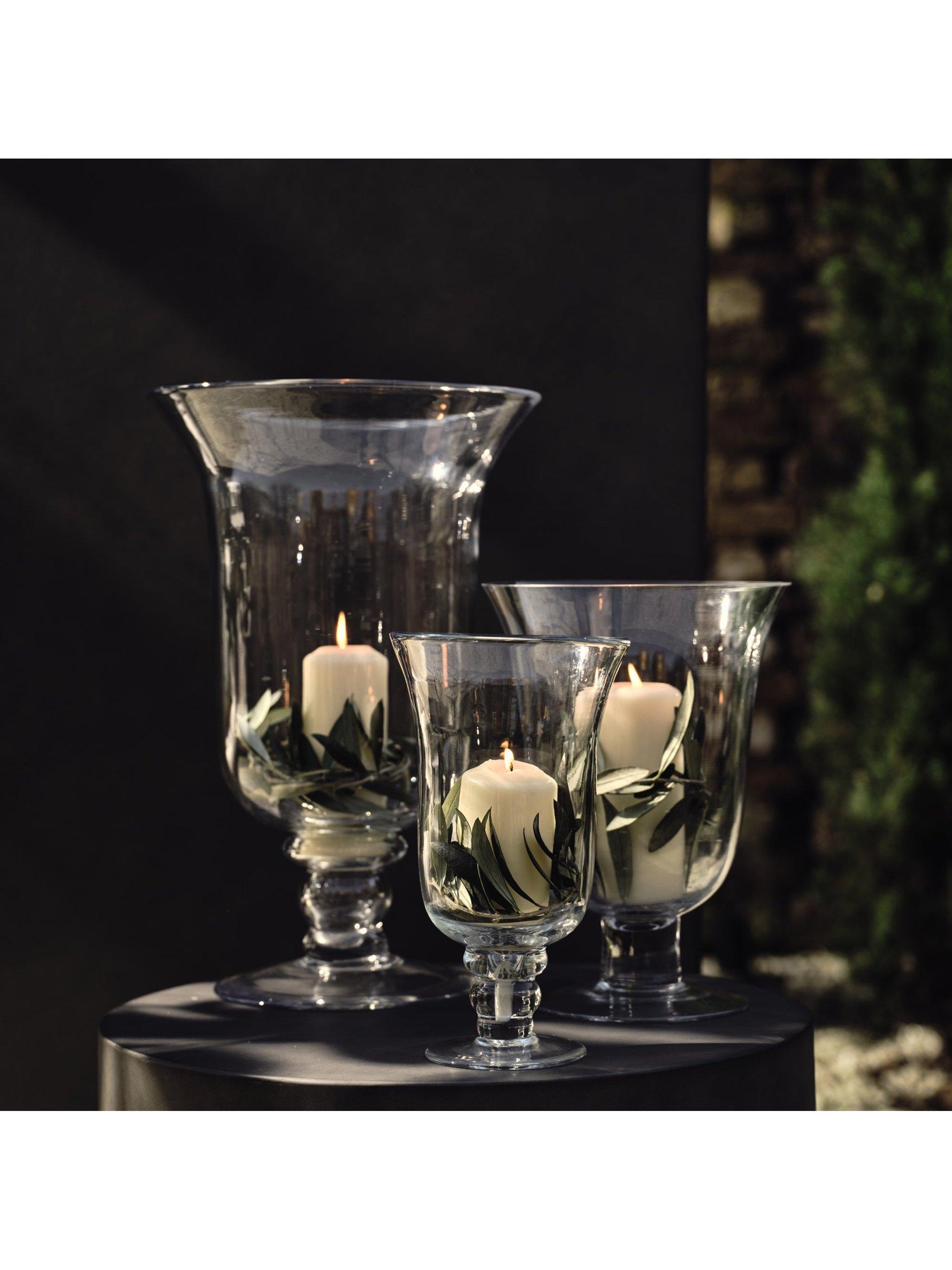OKA Medium Glass Hurricane Lamp Vase, H30cm, Clear
