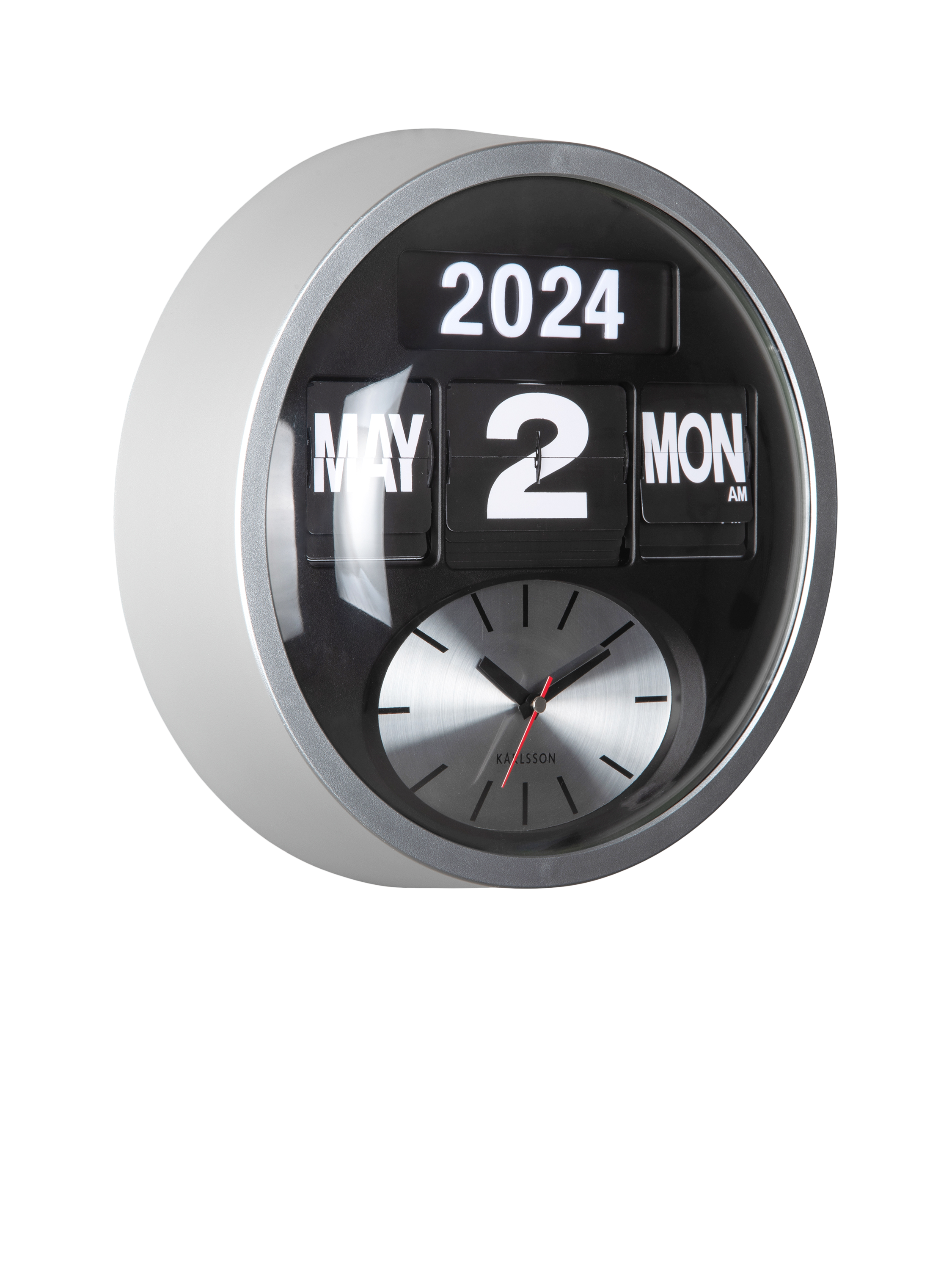 Karlsson Round Flip Analogue Wall Clock, 32cm, Silver
