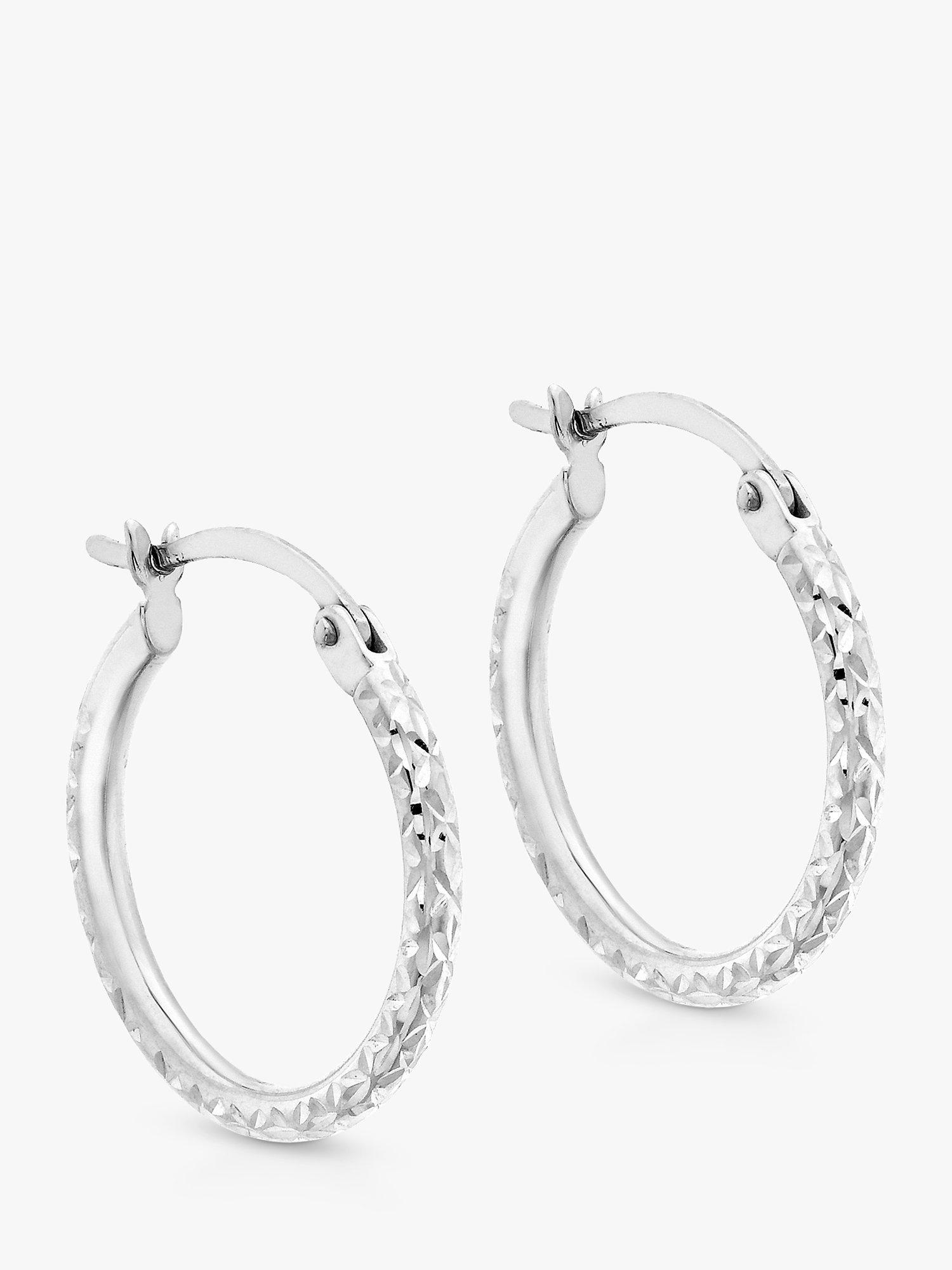 IBB 9ct White Gold Diamond Cut Creole Hoop Earrings White Gold