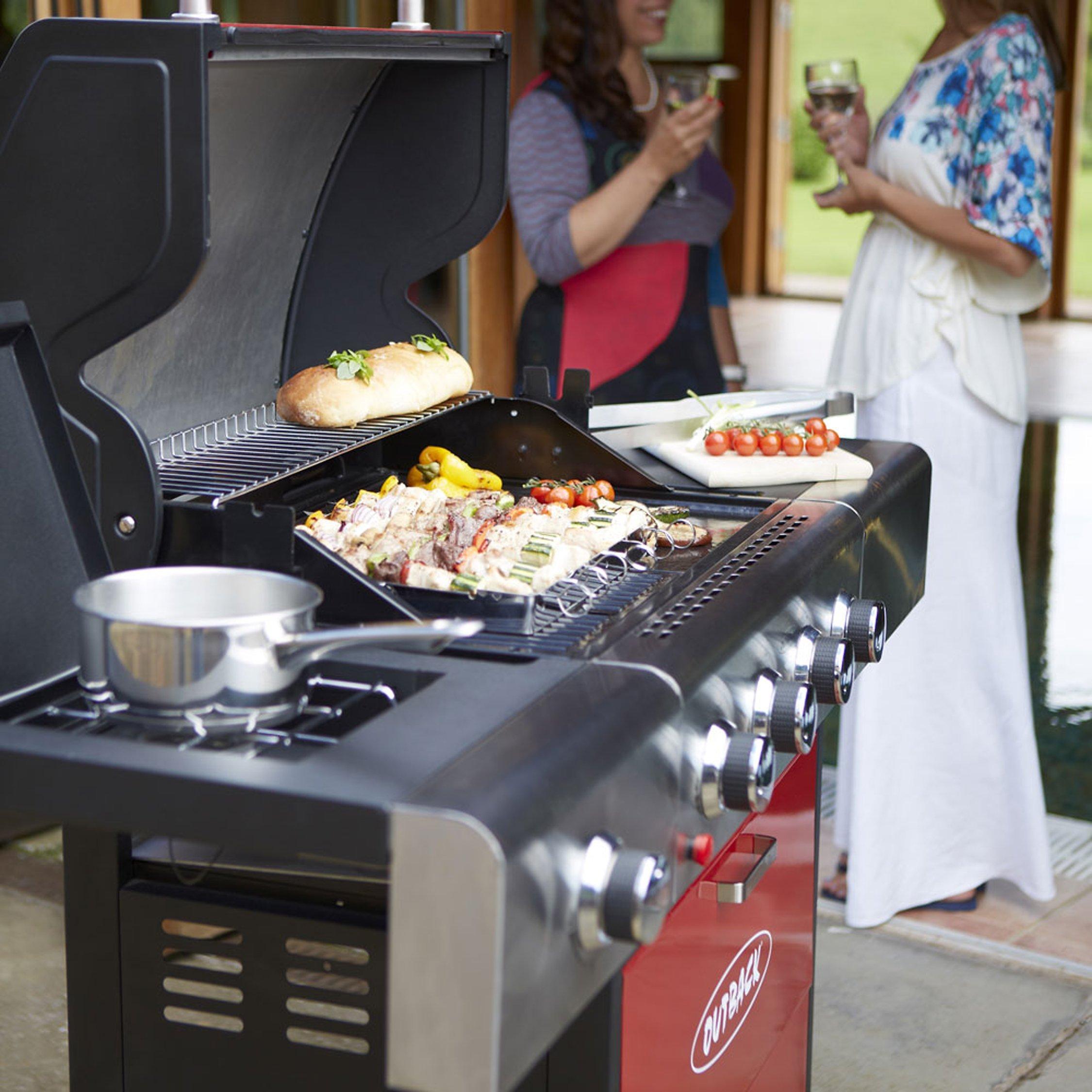 Outback Meteor Select Hooded 4 Burner Gas Barbecue, Red
