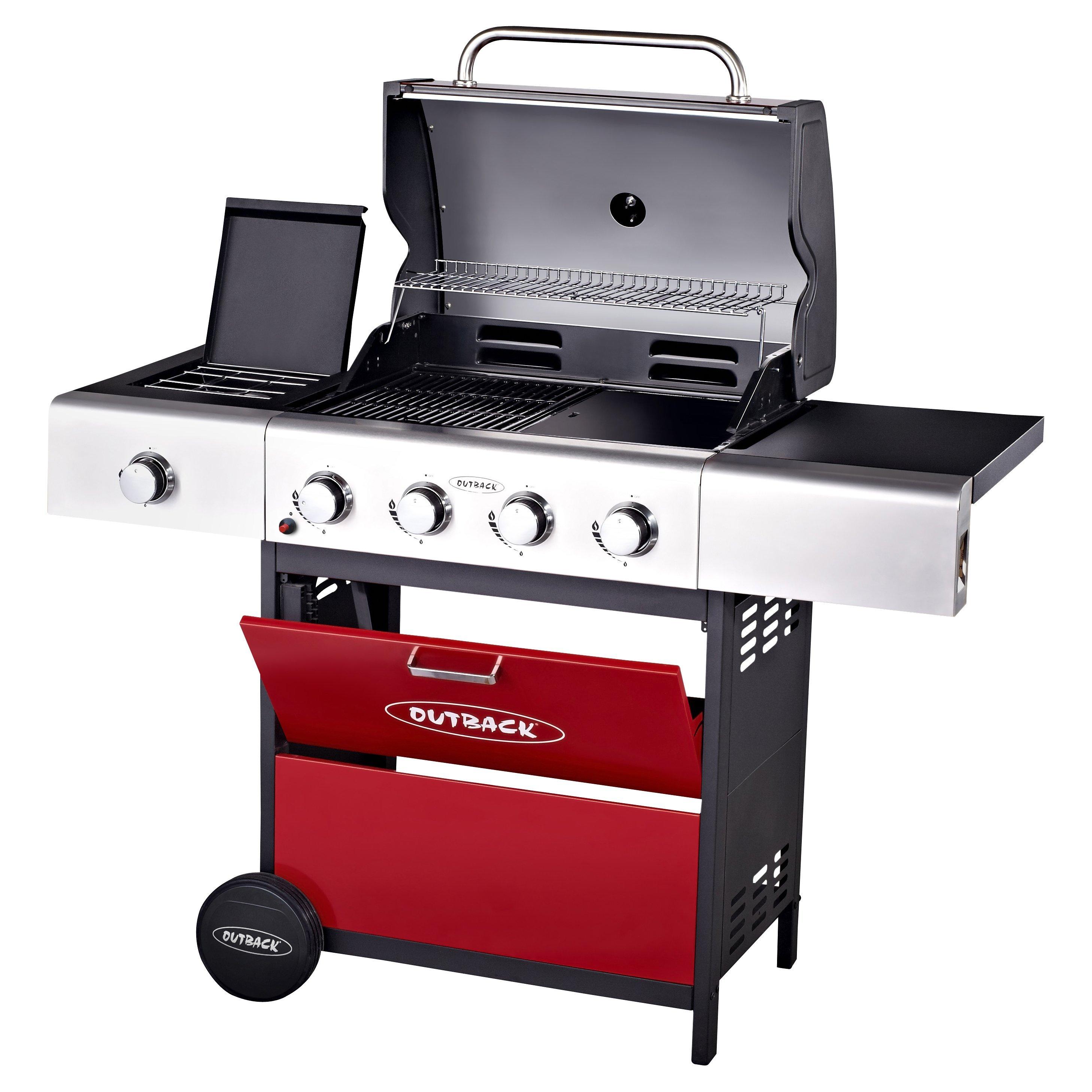 Outback Meteor Select Hooded 4 Burner Gas Barbecue, Red