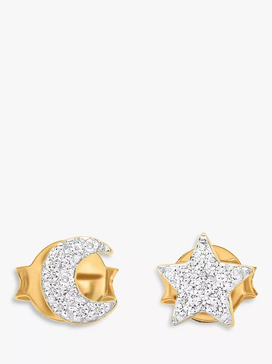 Missoma 18ct Gold Vermeil Pave Star and Moon Stud Earrings Gold