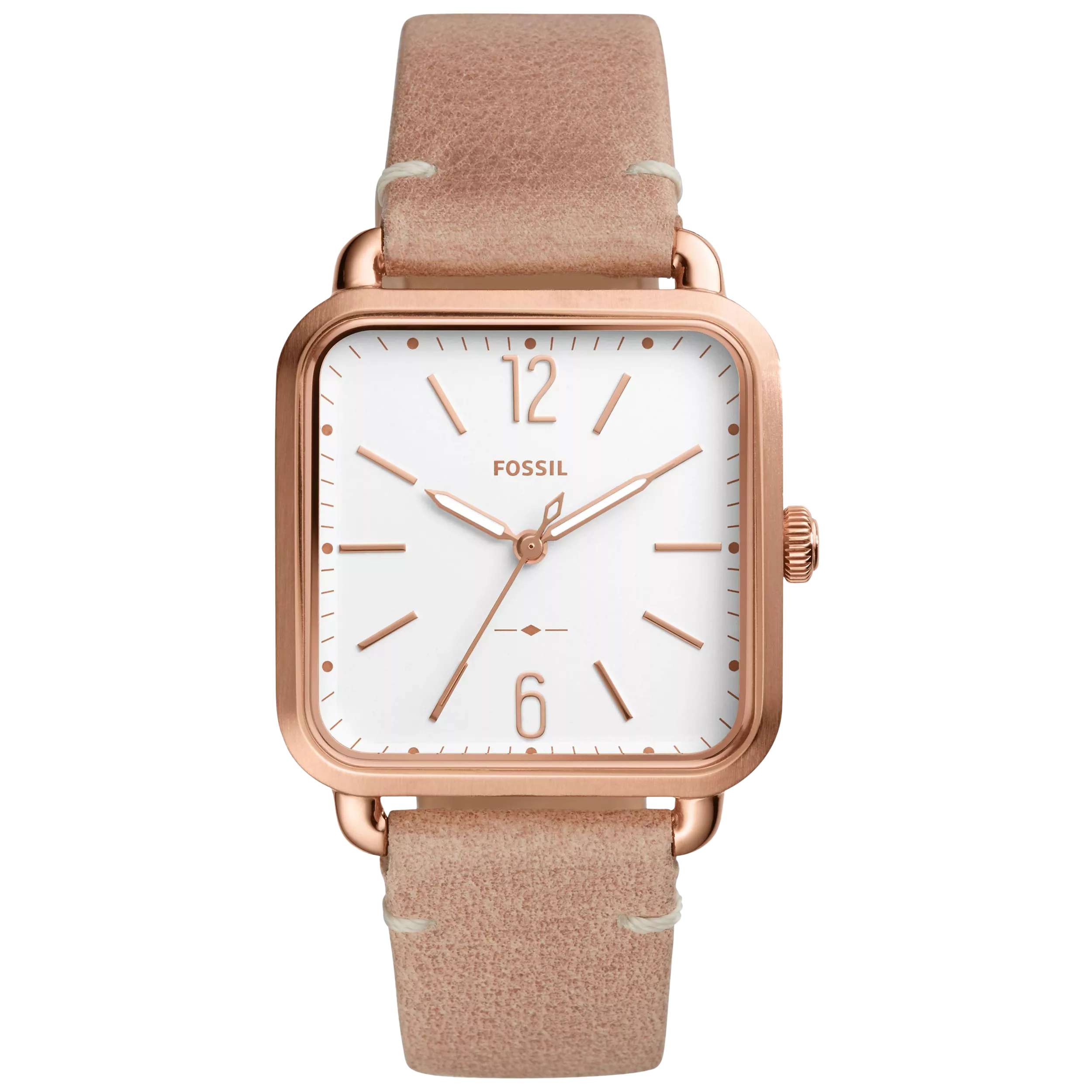 Fossil ES4254 Women s Rose Gold Leather Strap Square Watch Nude White