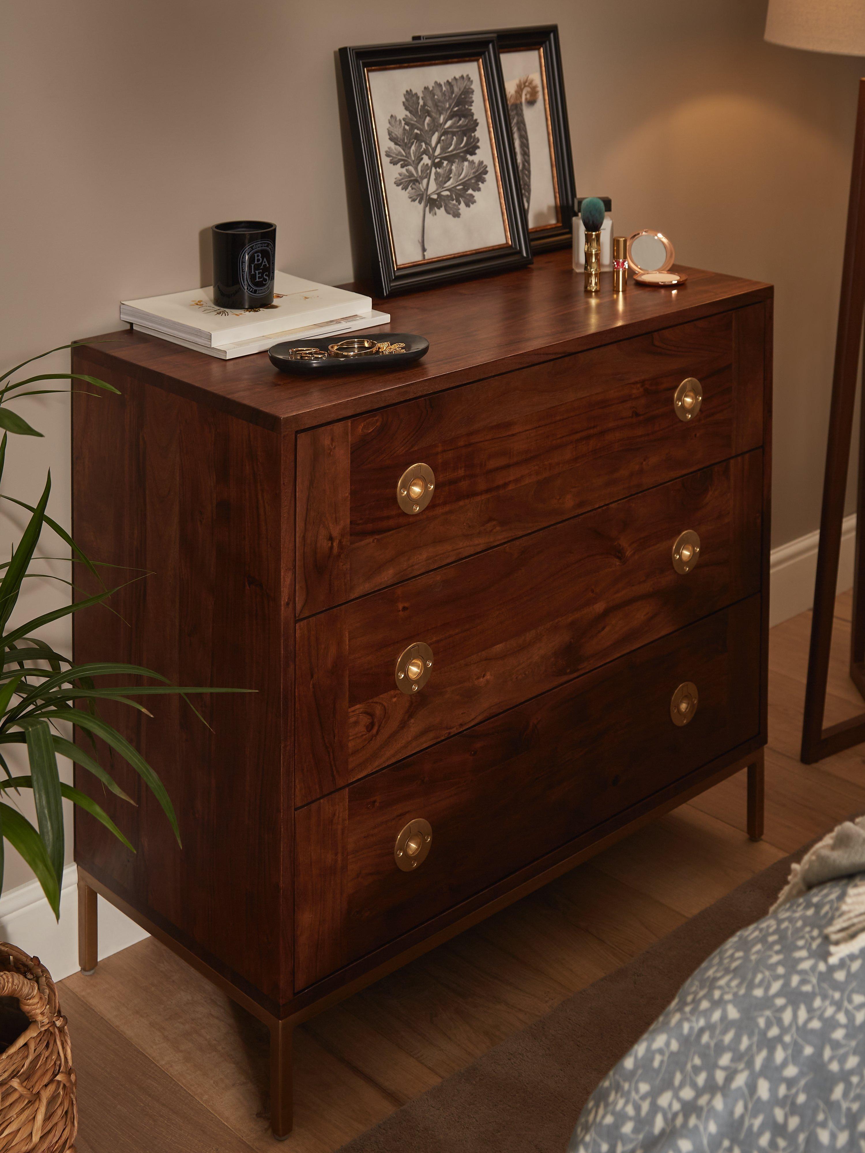 John Lewis Padma 3 Drawer Chest Brown Brass
